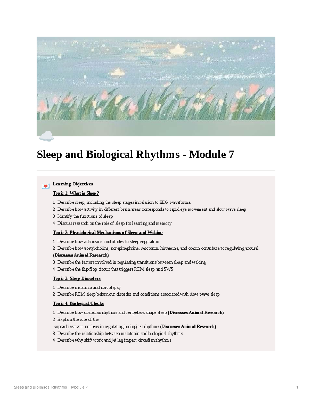 Module 7 - Sleep & Biological Rhythms: Learning Objectives & Key ...