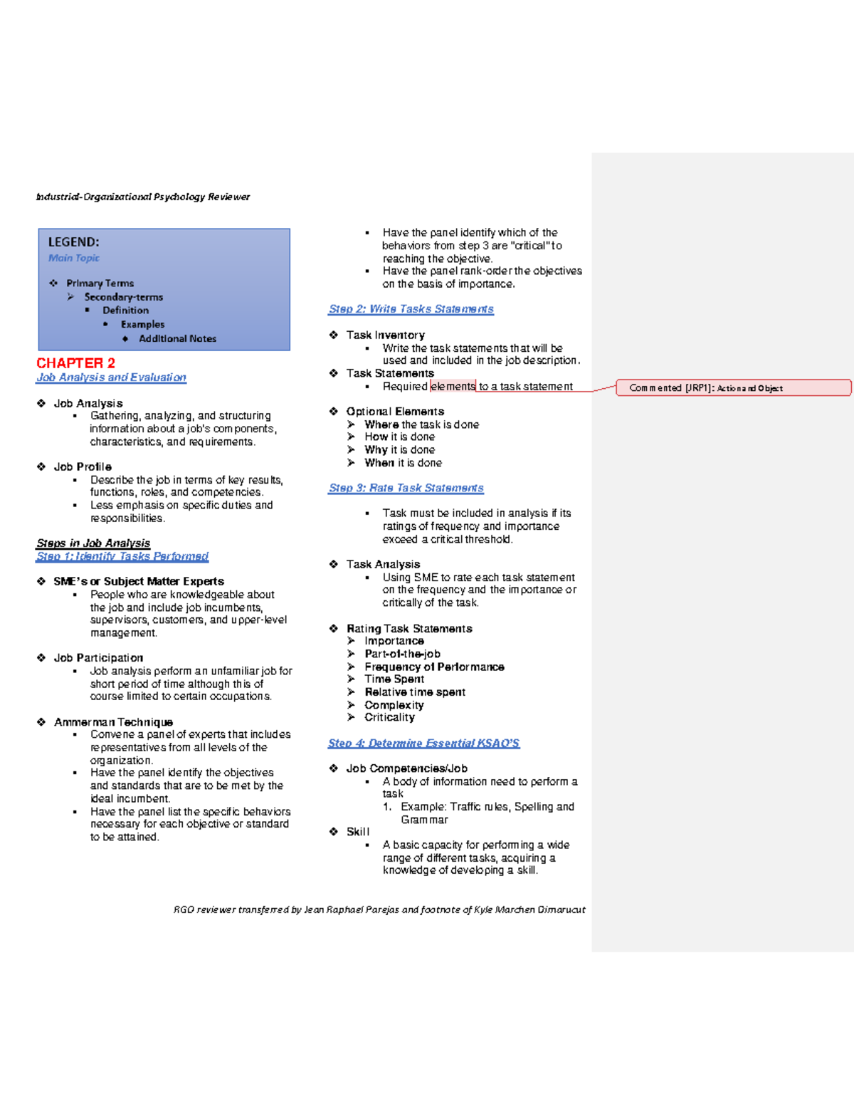 I-O Psych Review - Job Analysis and Evaluation (Chapter 2) - Studocu