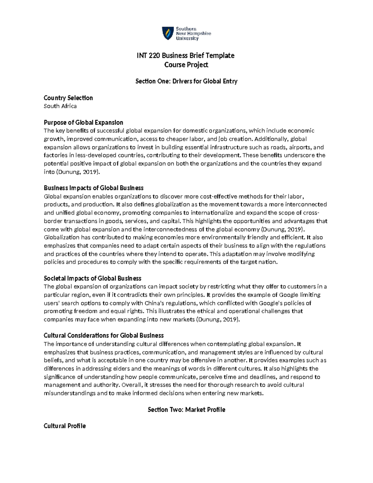 INT 220 Business Brief Template Final Submission - INT 220 Business ...