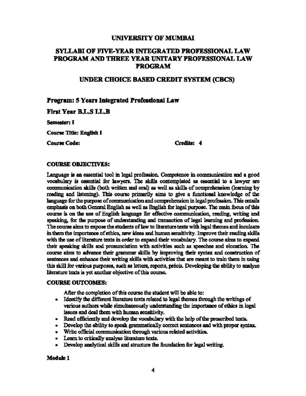 English I - Course Notes for B.L.S LL.B Semester I (5 Year Integrated ...
