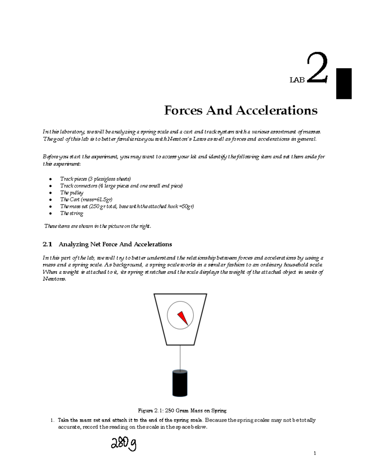 8A Lab 2: Forces and Accelerations - Experiment Overview - Studocu