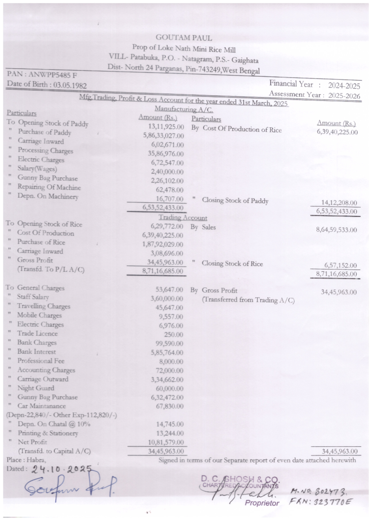 Trading, Profit & Loss Account FY 2024-25 for Loke Nath Rice Mill - Studocu