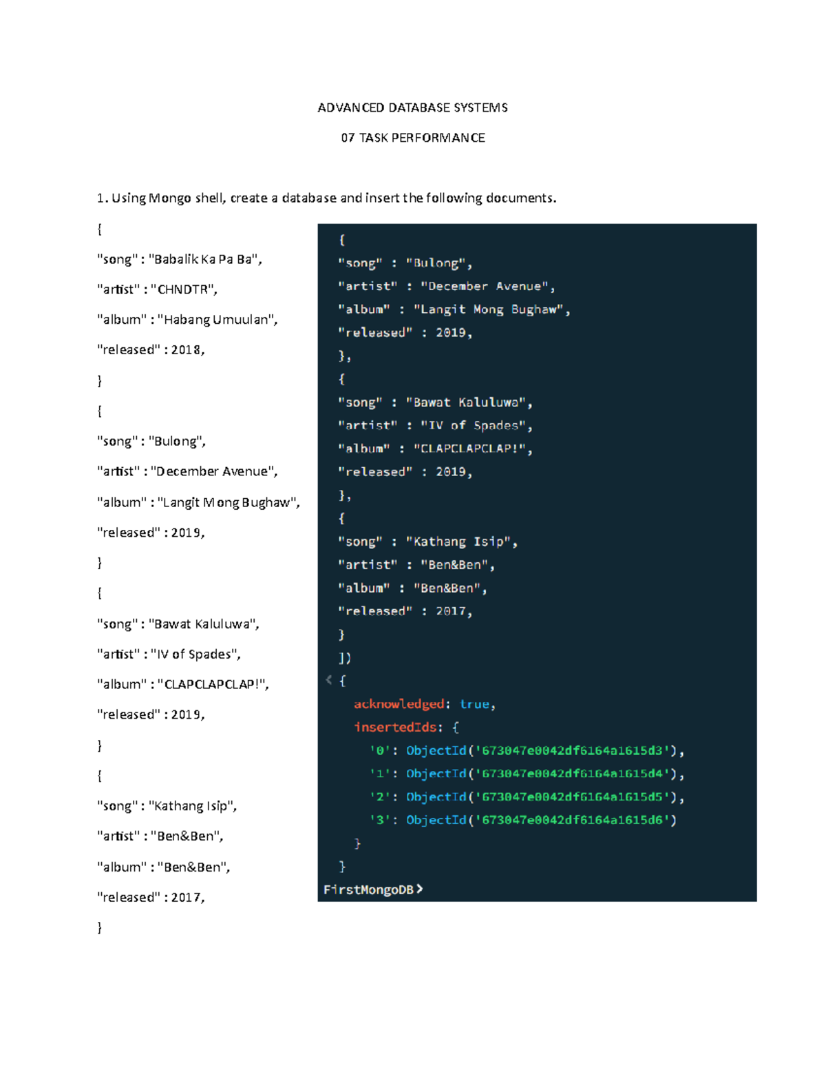 Advanced Database Systems: 07 Task Performance Guide - Studocu
