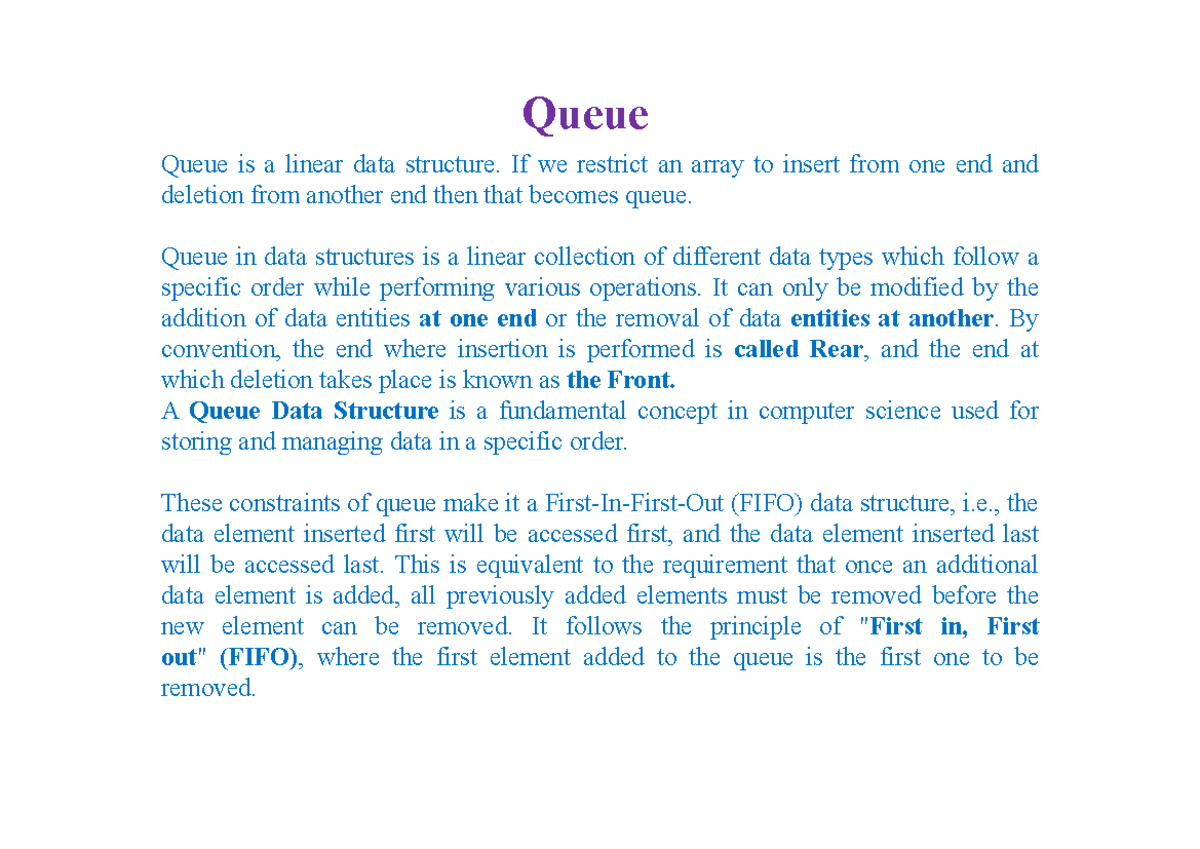 Dsunit-2: Understanding Queue Data Structure and Its Operations - Studocu