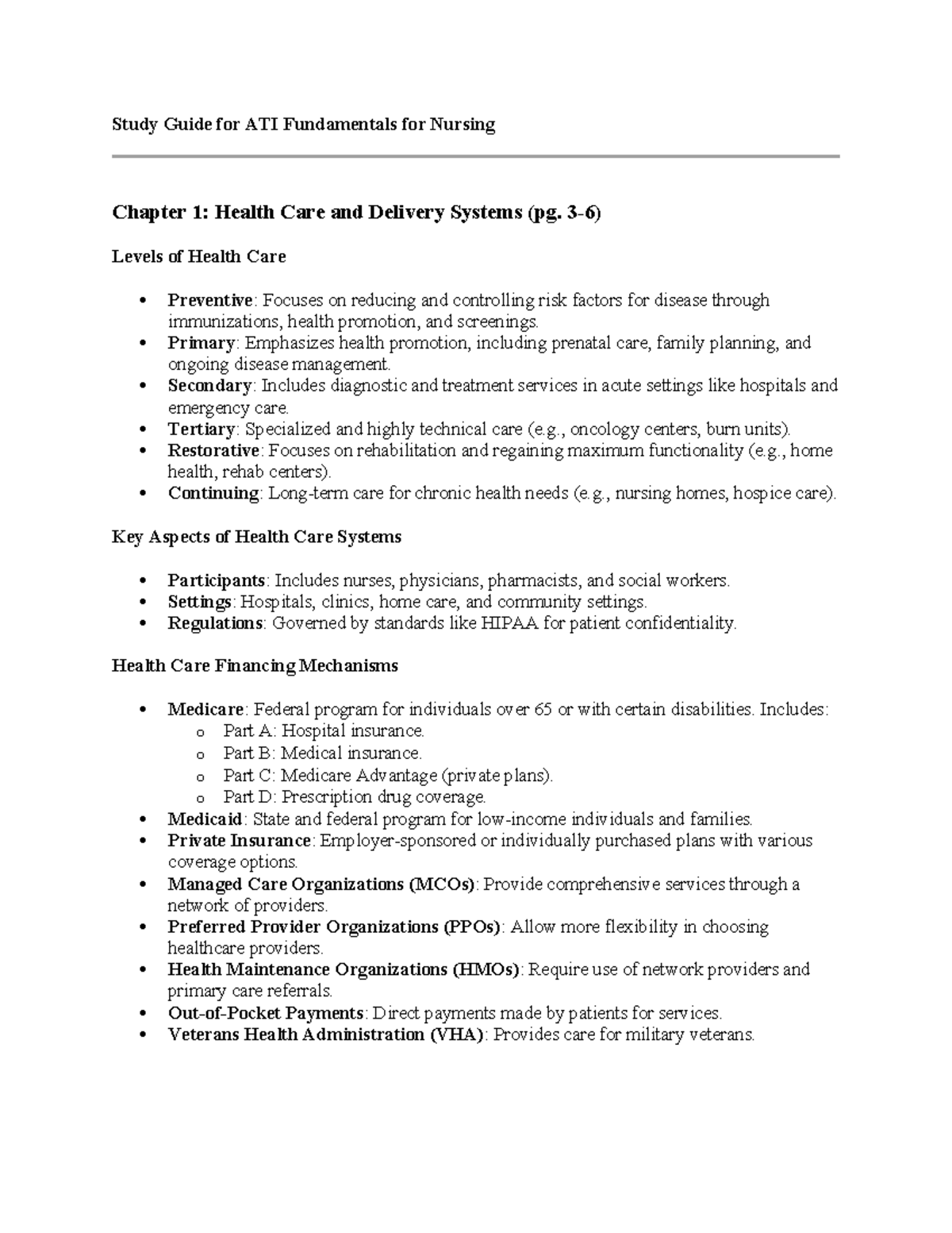 ATI Fundamentals of Nursing Study Guide: Health Care Systems & Hygiene ...
