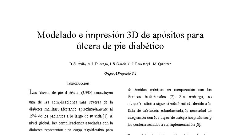 Modelado e Impresión 3D de Andamios para Úlceras de Pie Diabético - Proyecto B. - Studocu