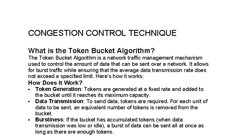 Congestion Control Techniques: Token Bucket & Leaky Bucket Algorithms ...