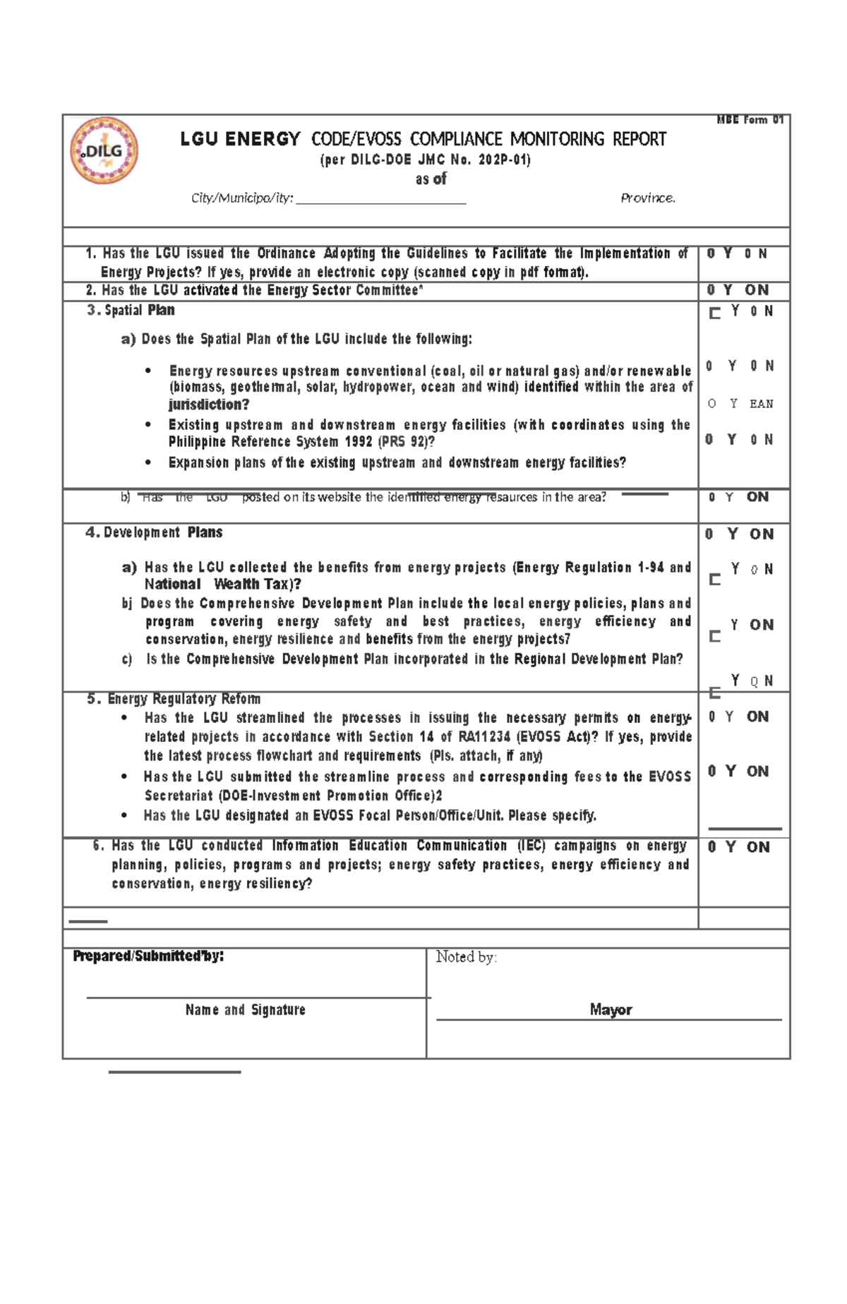 LGU Energy Compliance Monitoring Report - MBE Form 01 - Studocu
