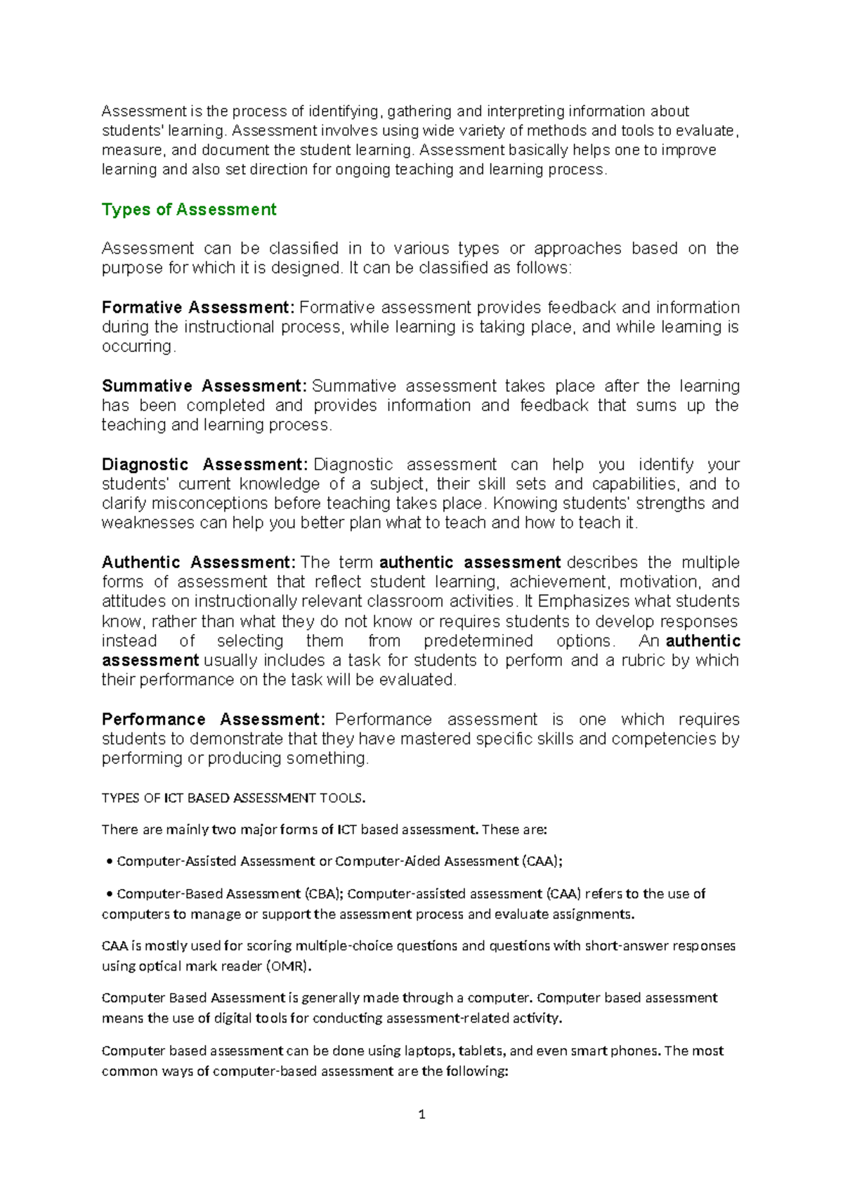 ICT Assessment Methods and Tools: Understanding Types and Applications ...