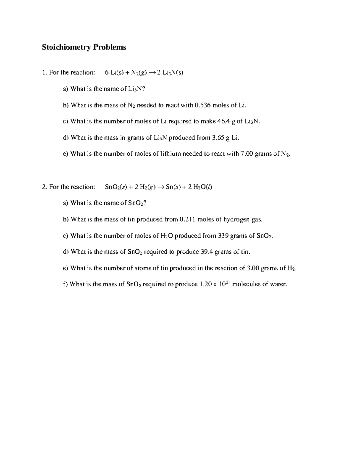 Stoichiometry Practice Problems and Solutions for CHEM 101 - Studocu