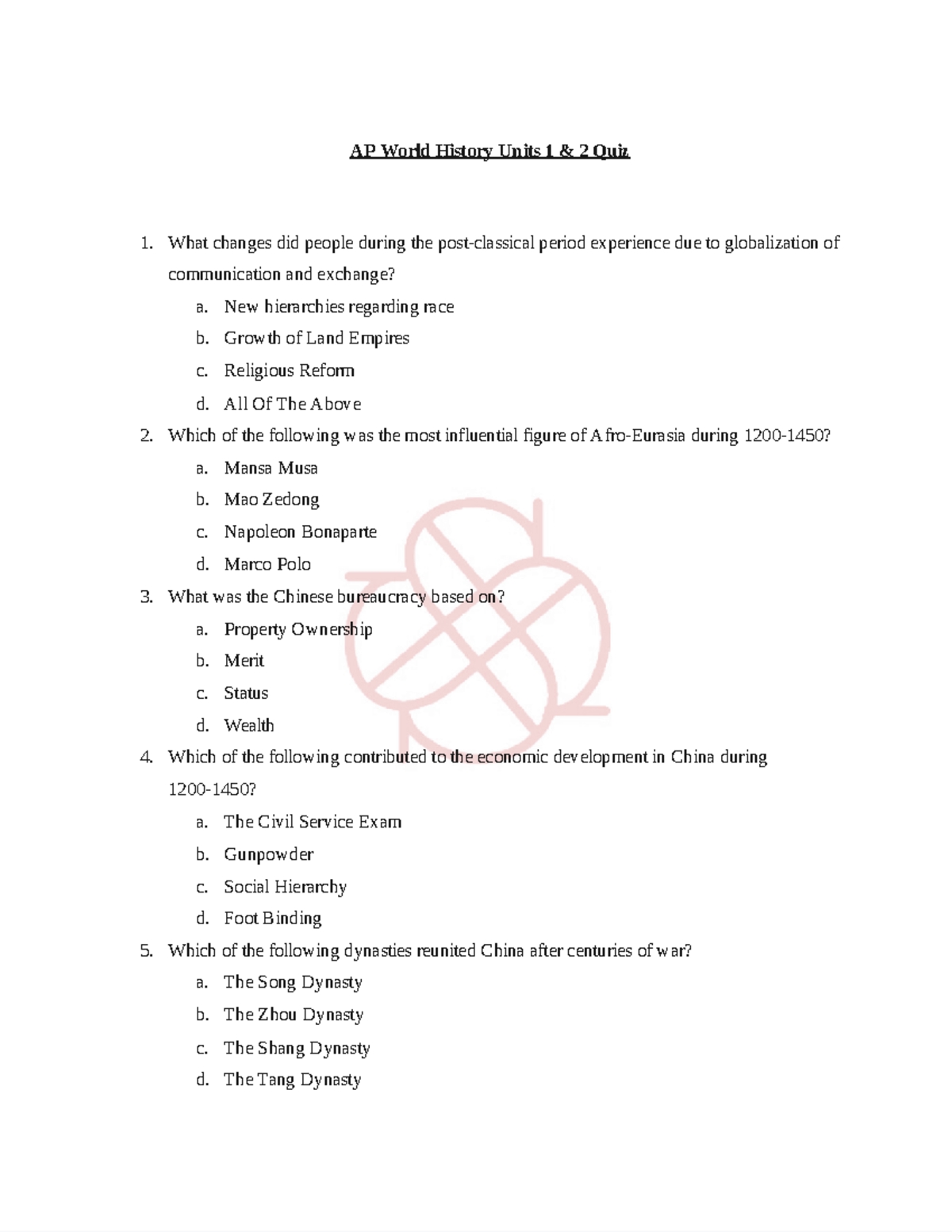 AP World History Units 1 & 2 Study Guide - Studocu