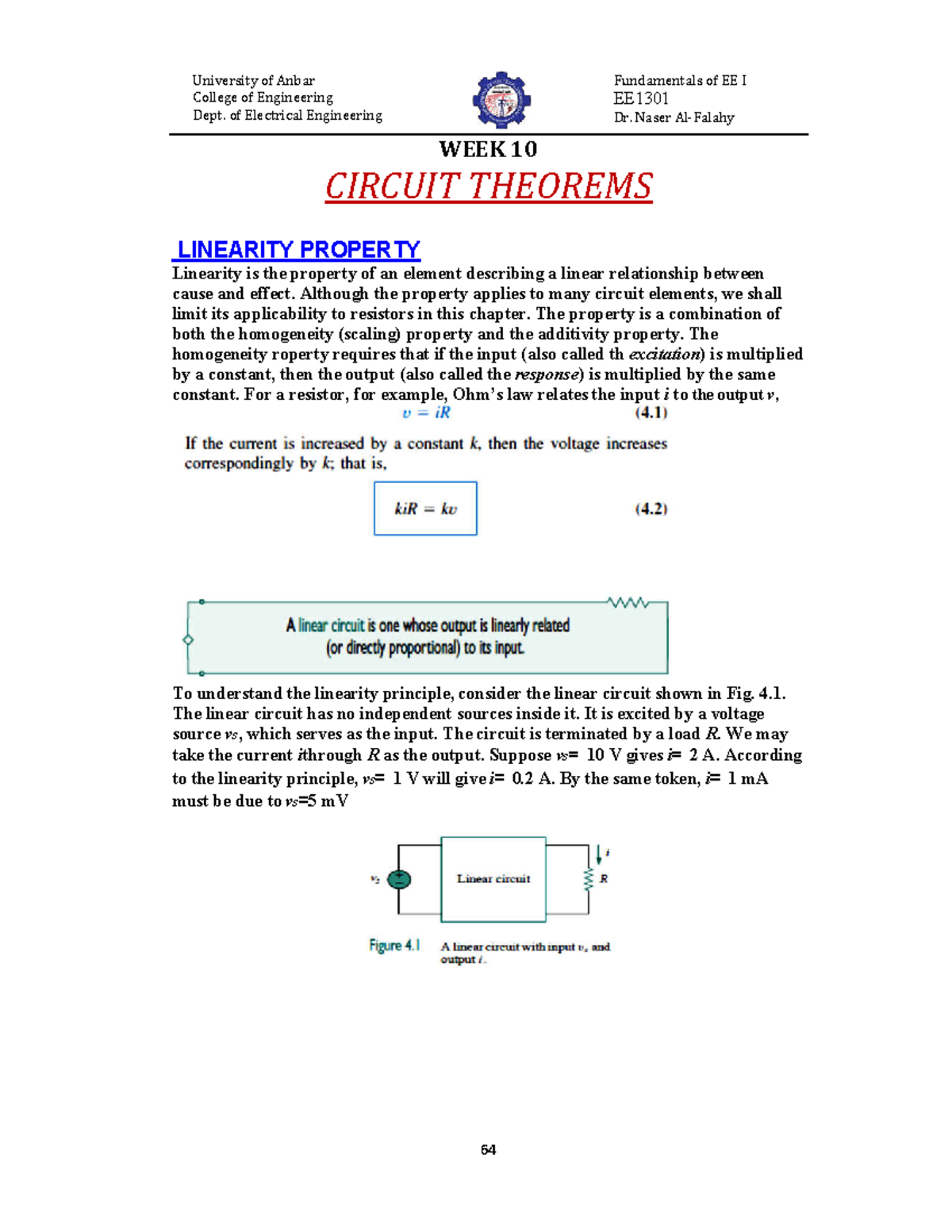 EE1301 Final Exam Notes: Circuit Theorems - Linearity & Superposition ...