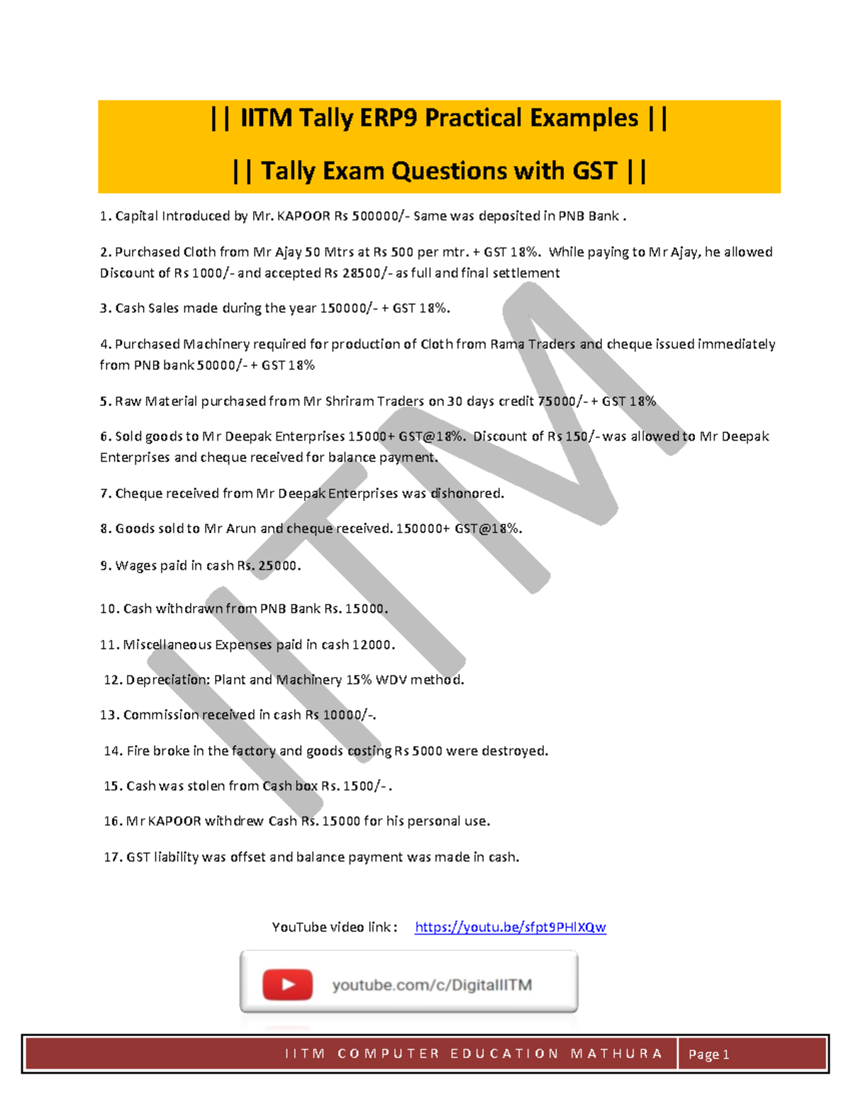 IITM Tally ERP9 Practical Exercises with GST Examples and Solutions ...
