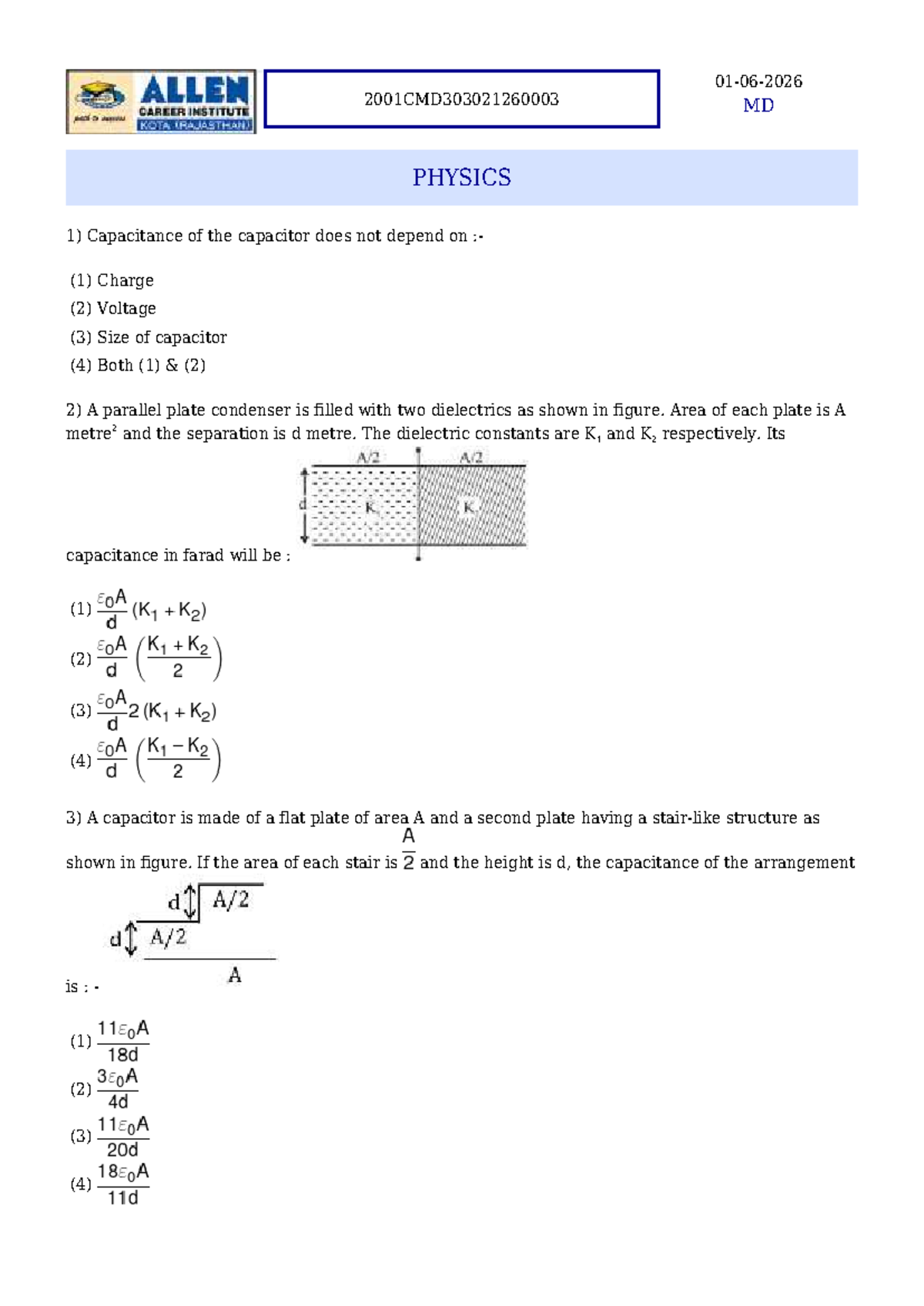 MD PHYSICS: Capacitance Concepts and Problem Solutions - Studocu