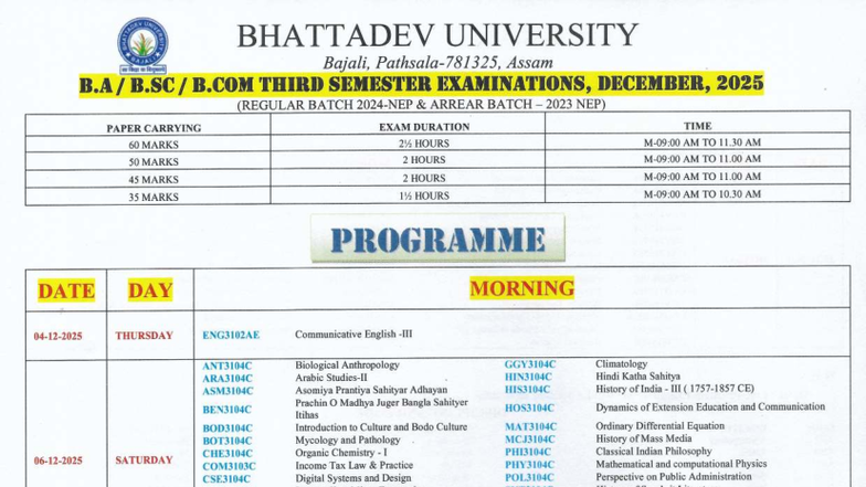 UG 3rd Sem Exam Prog Dec 2025 - BHATTADEV UNIVERSITY Bajali, Assam ...