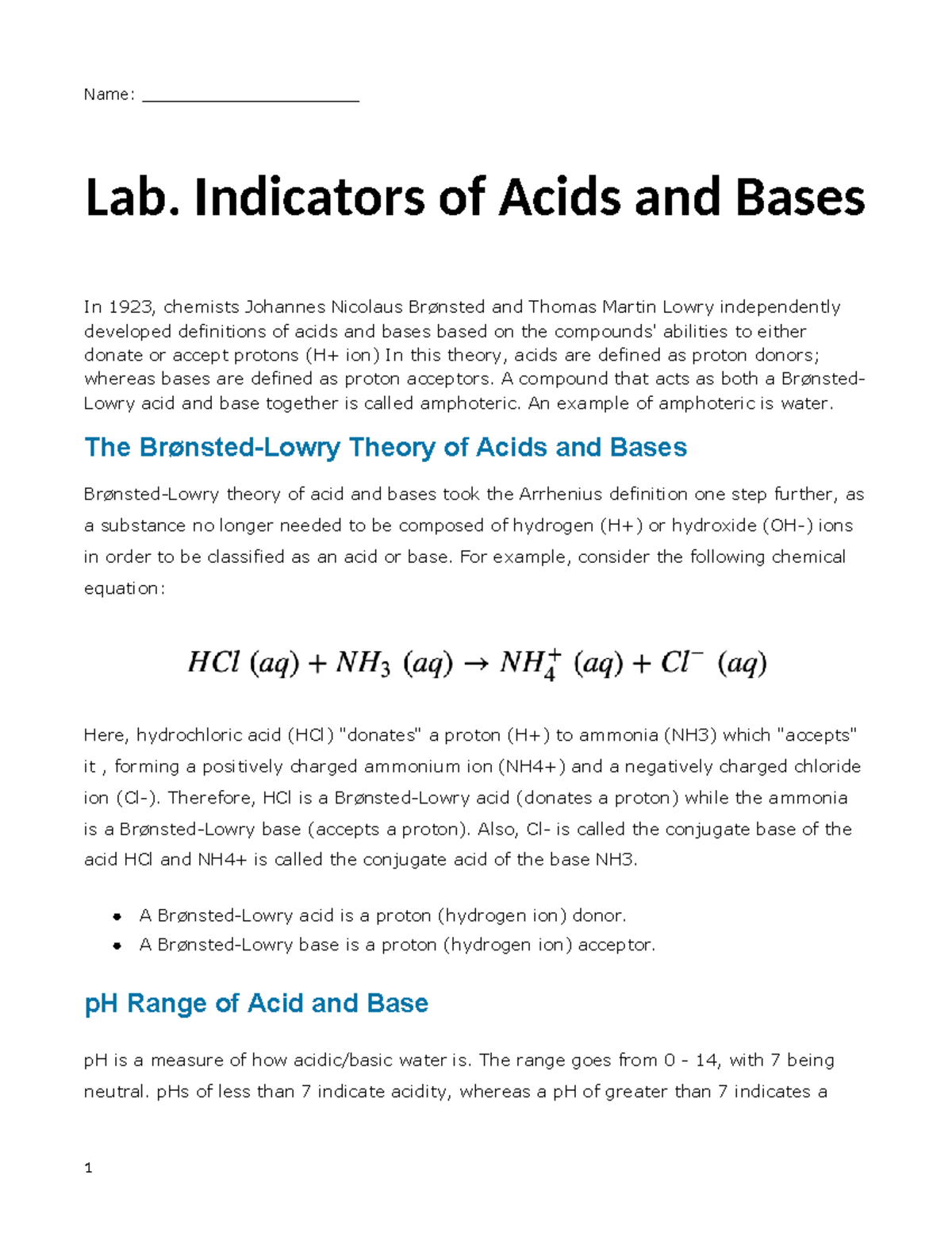 Lab Report: Indicators of Acids and Bases (Chem 101) - Studocu