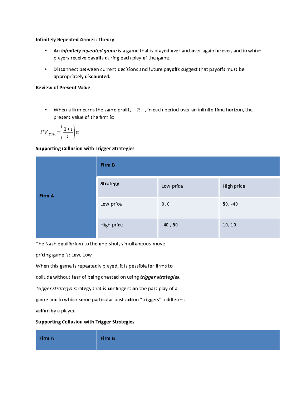 Infinitely Repeated Games: Collusion & Trigger Strategies Analysis ...
