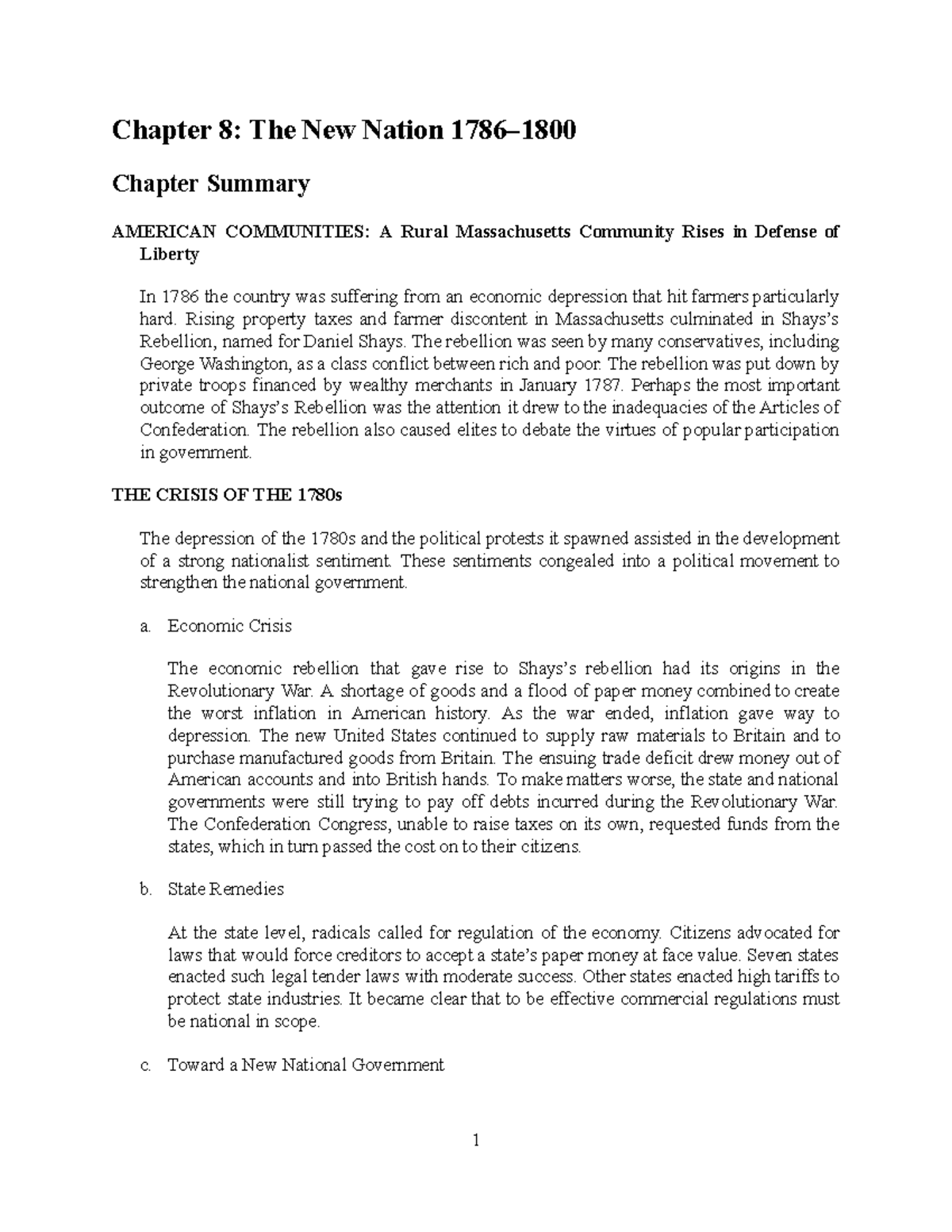 Chapter 8 Summary: The New Nation (1786–1800) - Key Events & Figures ...