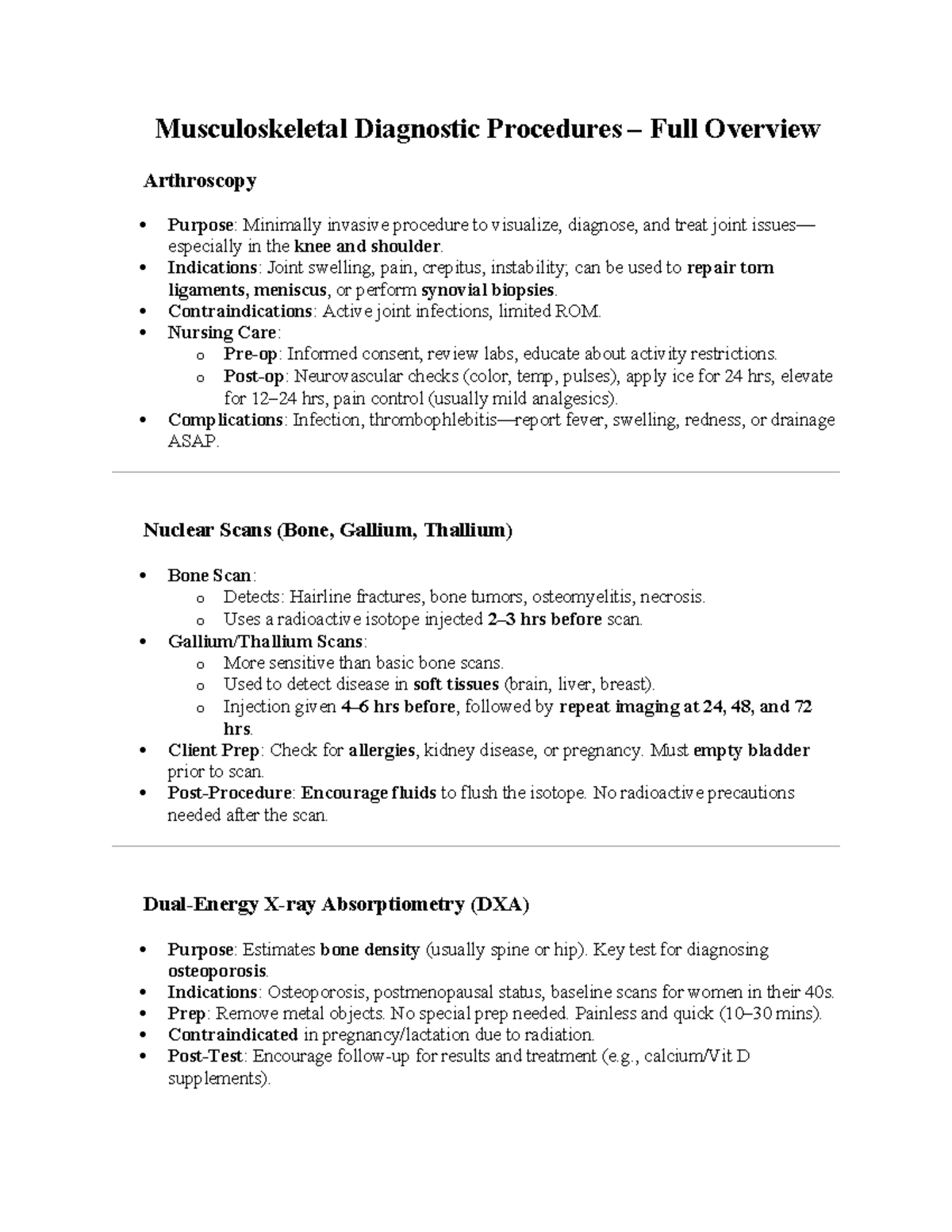 Musculoskeletal Diagnostic Procedures Overview for Nursing (MSK 101) - Studocu