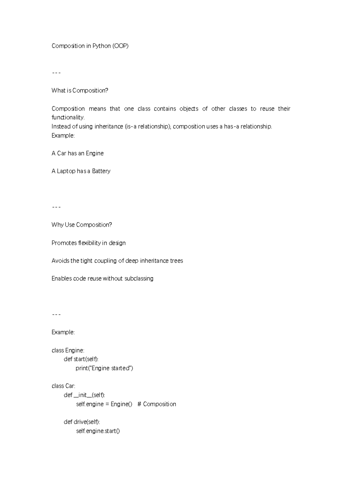 Composition in Python OOP: Understanding Class Relationships - Studocu