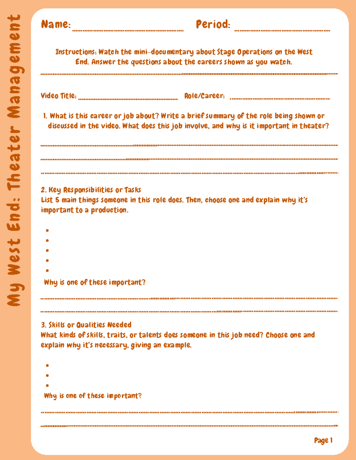 Worksheet: Career Exploration in Theater Management - Name: Video Title ...