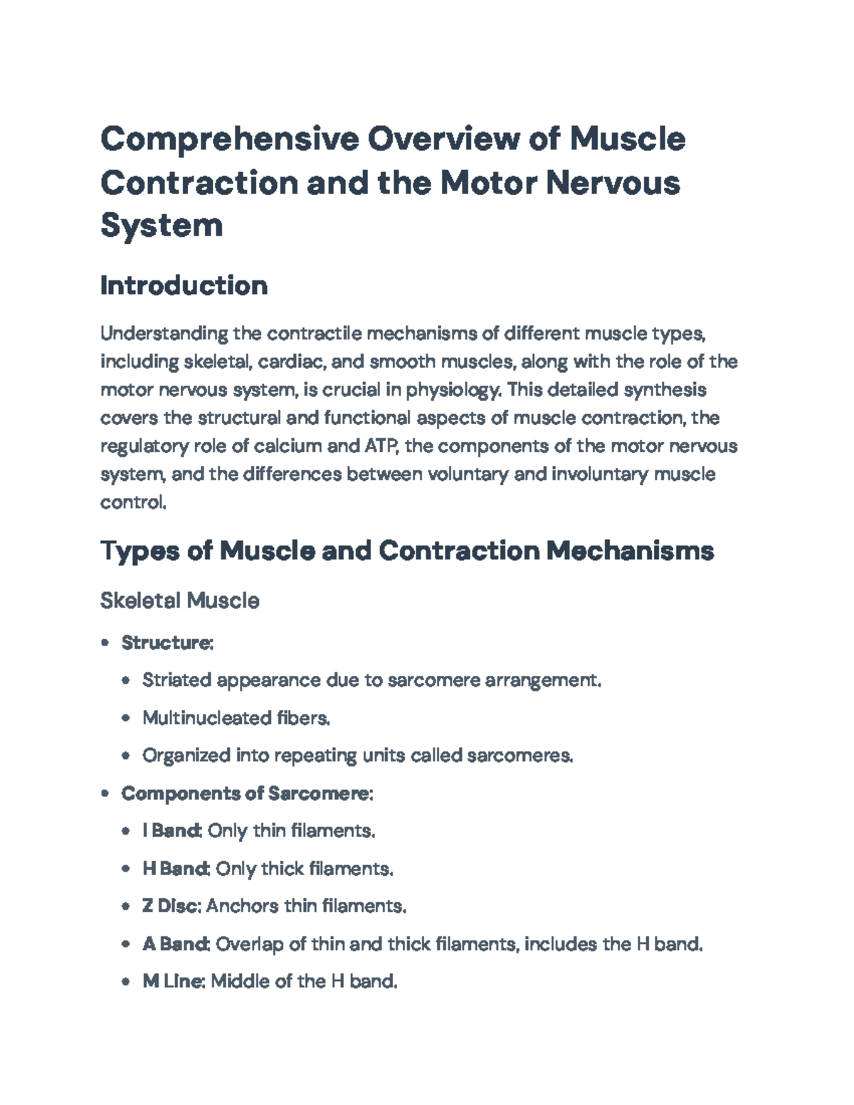 Muscle Contraction Mechanisms and Motor Nervous System Overview ...