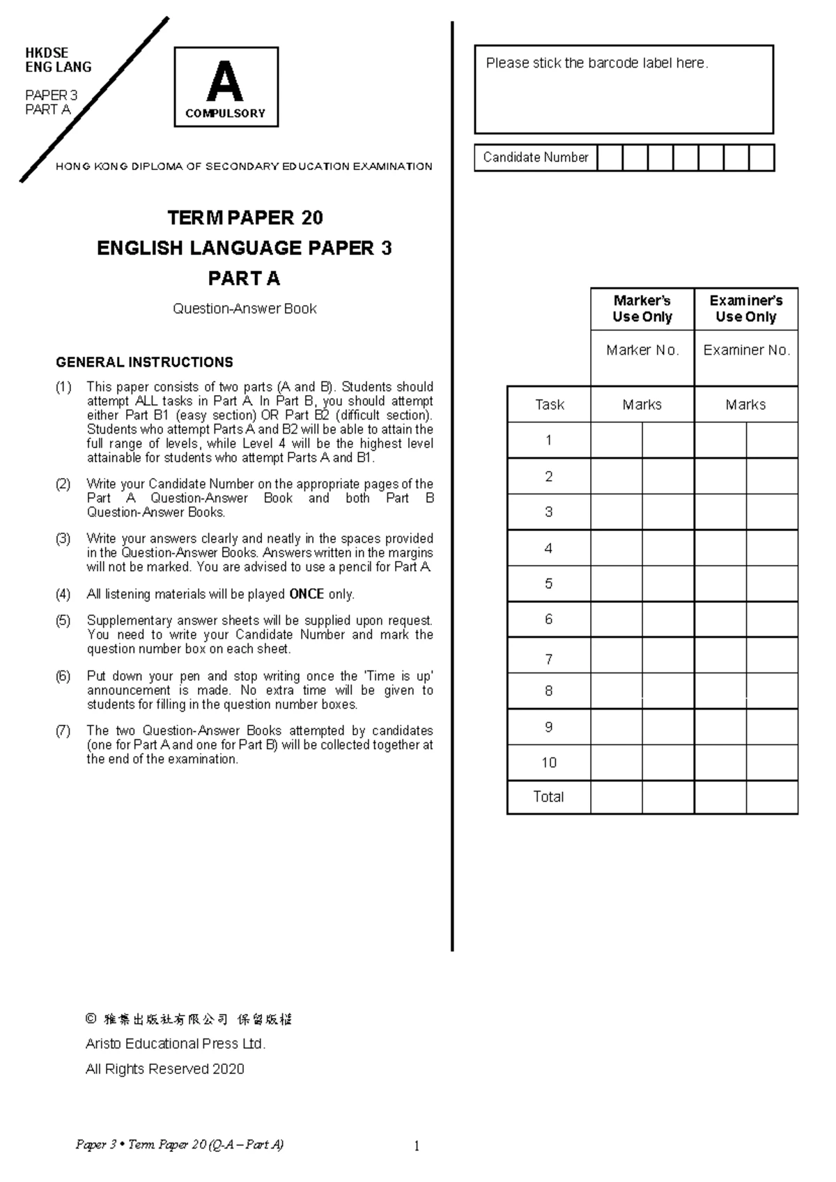 ENG SP Sample Paper 2 2024 - DSE English Language Exam - Studocu