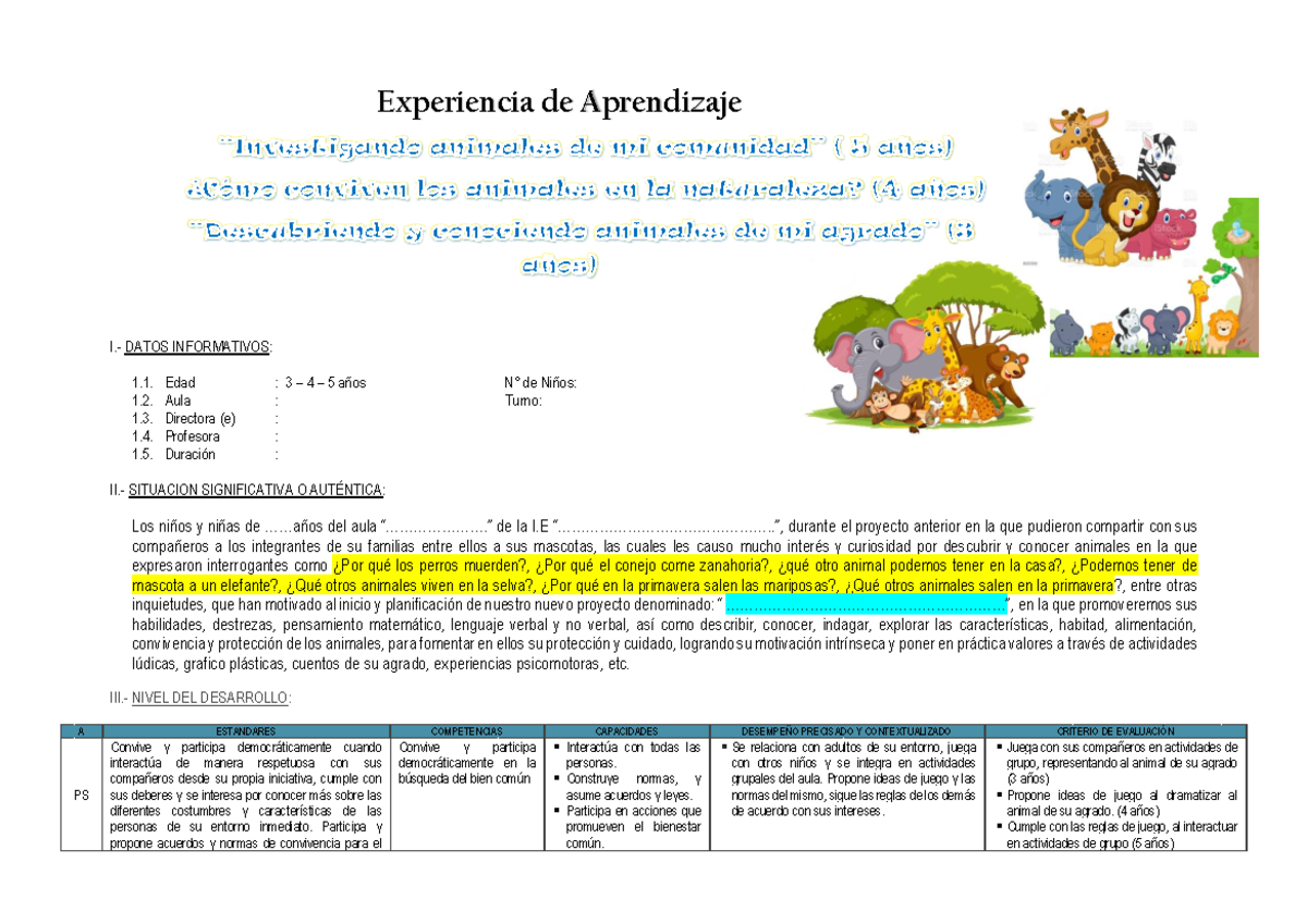 Proyecto de Aprendizaje: Investigación de Animales en la Comunidad ...