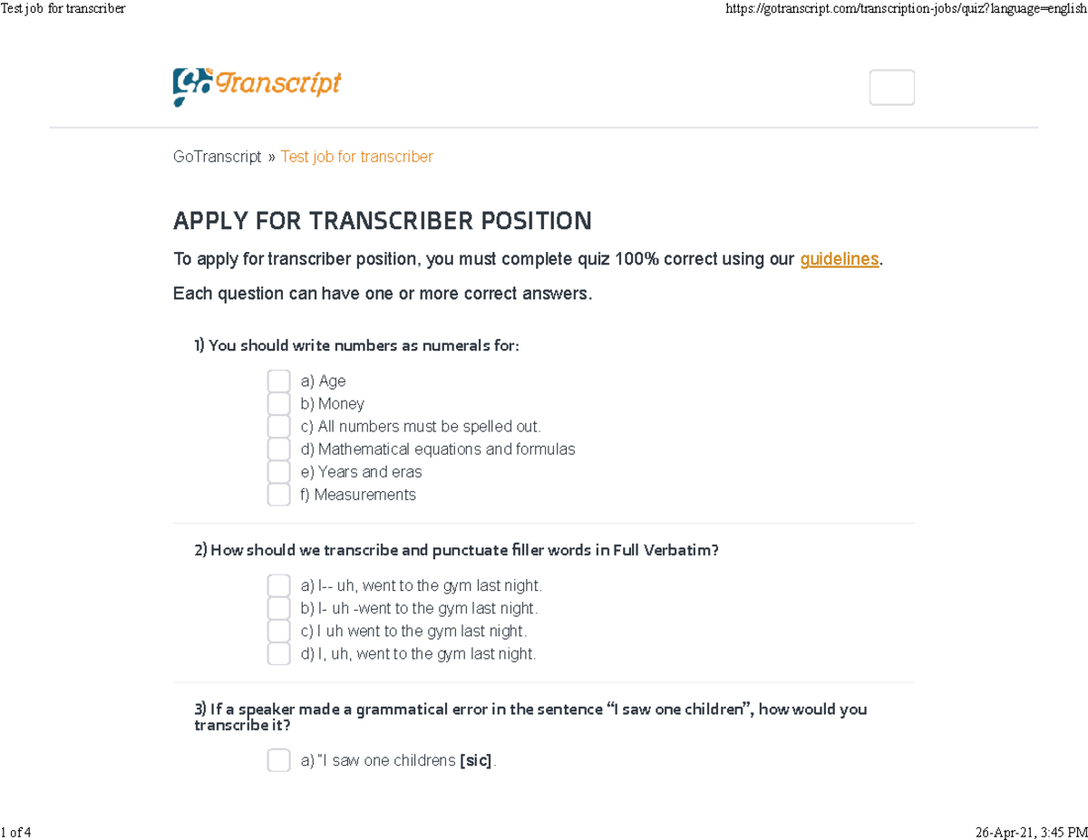 Integration of circuit - GoTranscript » Test job for transcriber APPLY ...