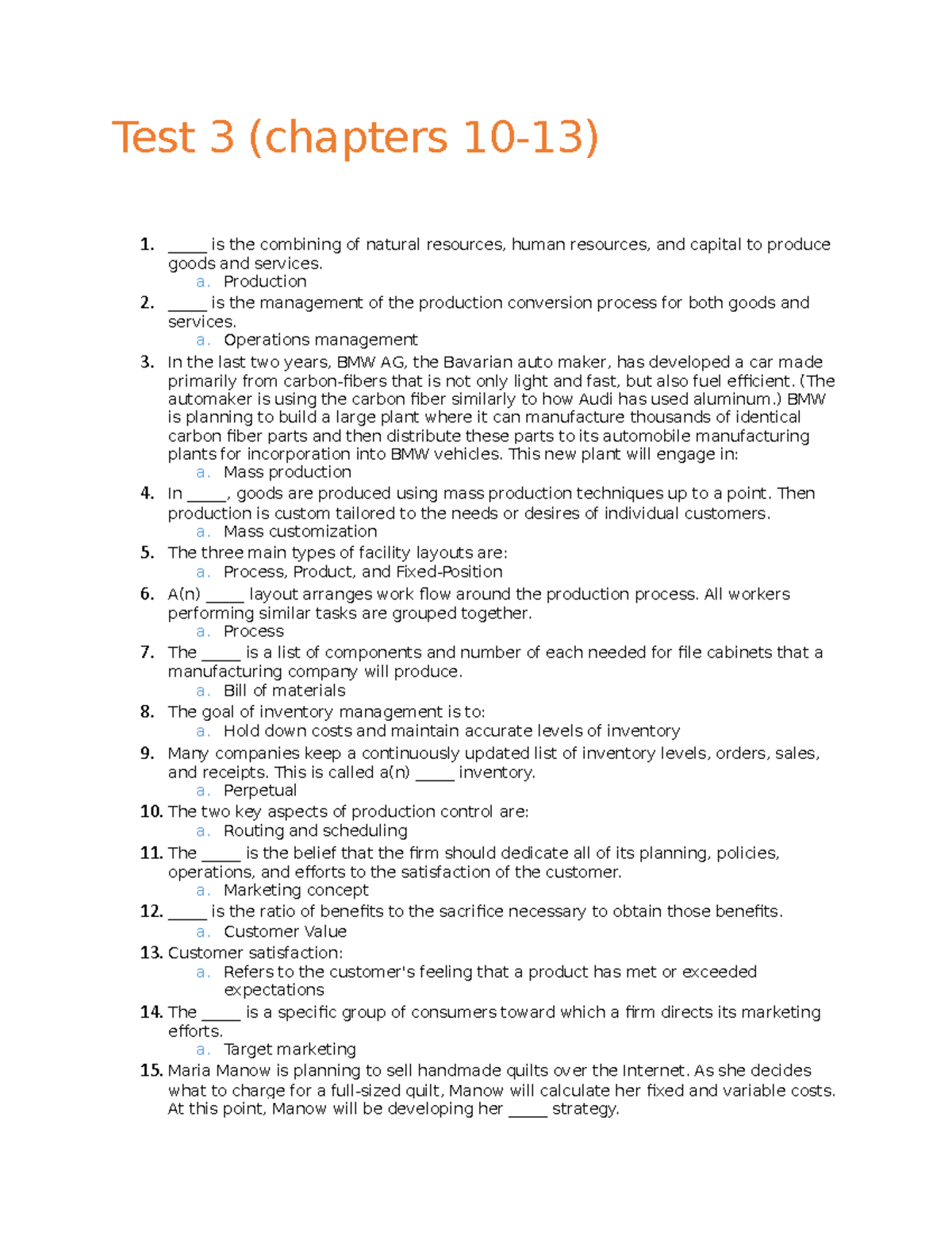 Test 3 - Test questions and answers - Test 3 (chapters 10-13) 1 ...