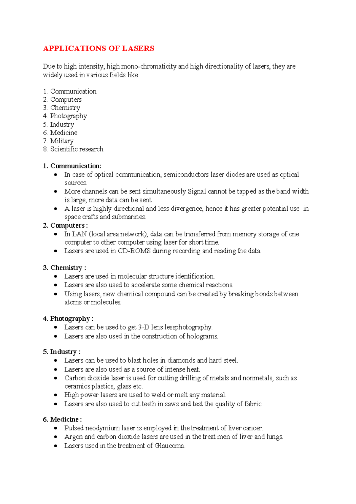 Applications of Lasers in Various Fields: A Comprehensive Overview ...