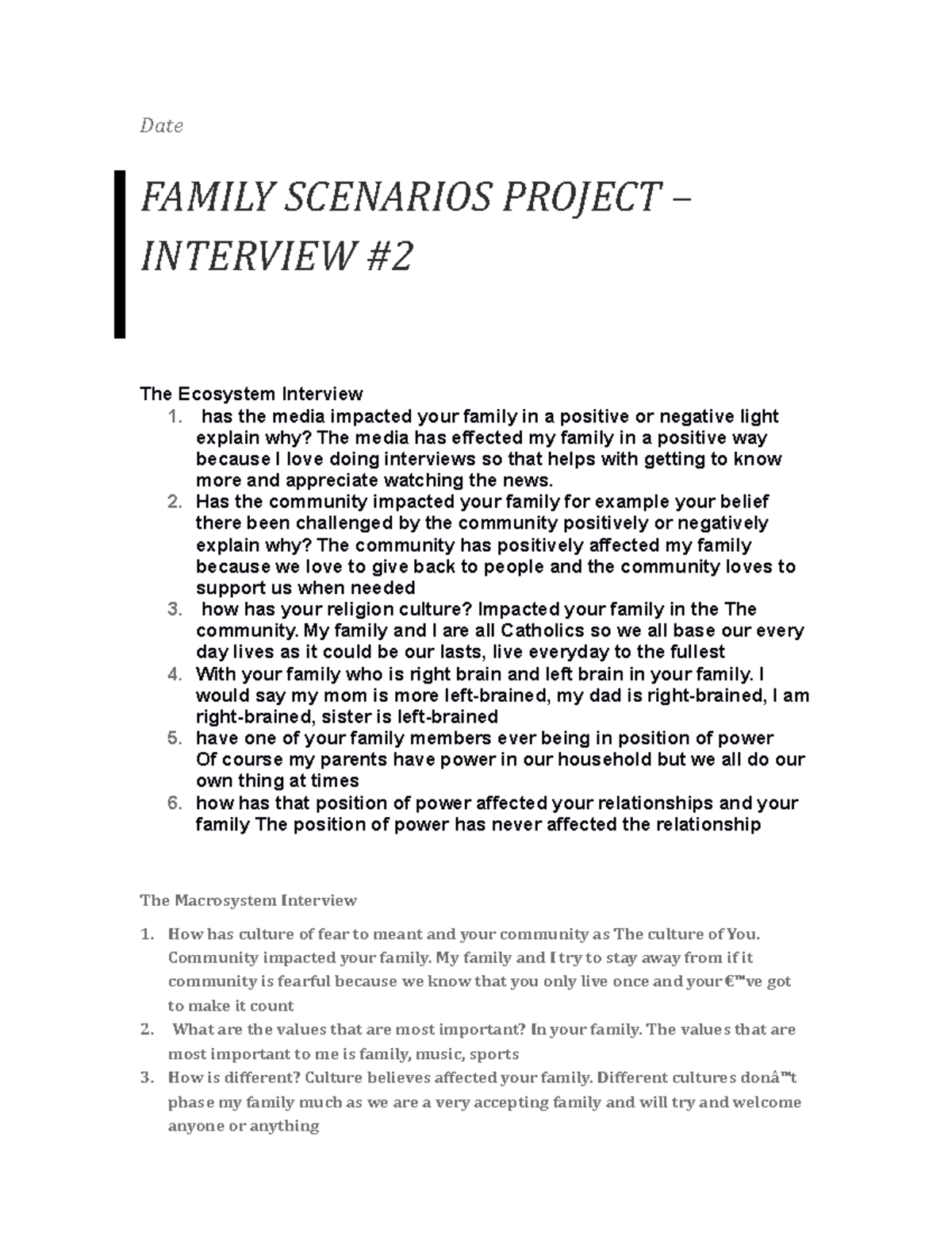 Family Scenarios Project – Interview #2 - Date FAMILY SCENARIOS PROJECT ...