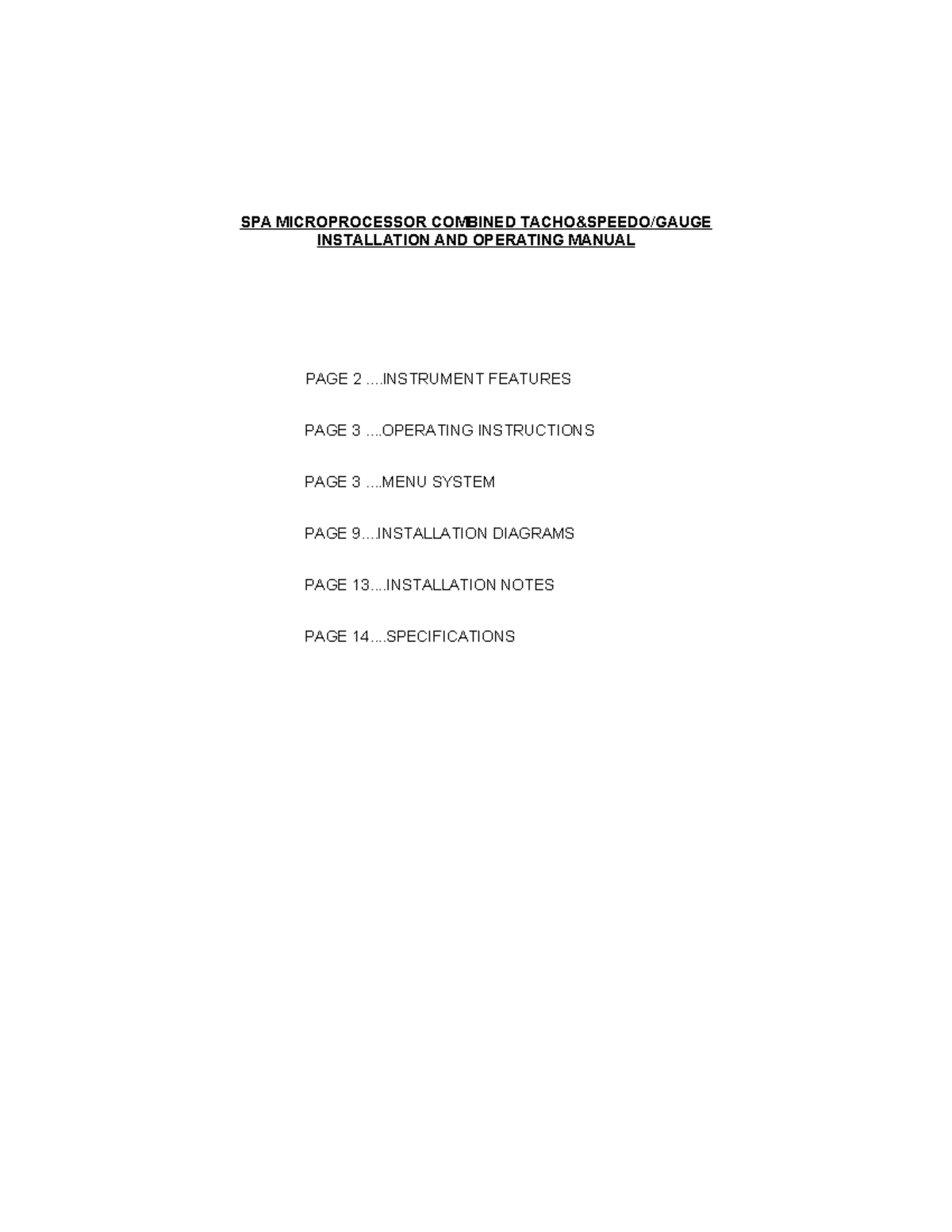 SPA TACHO AND COMBINED UNIT MANUAL: Technical Notes and Features - Studocu