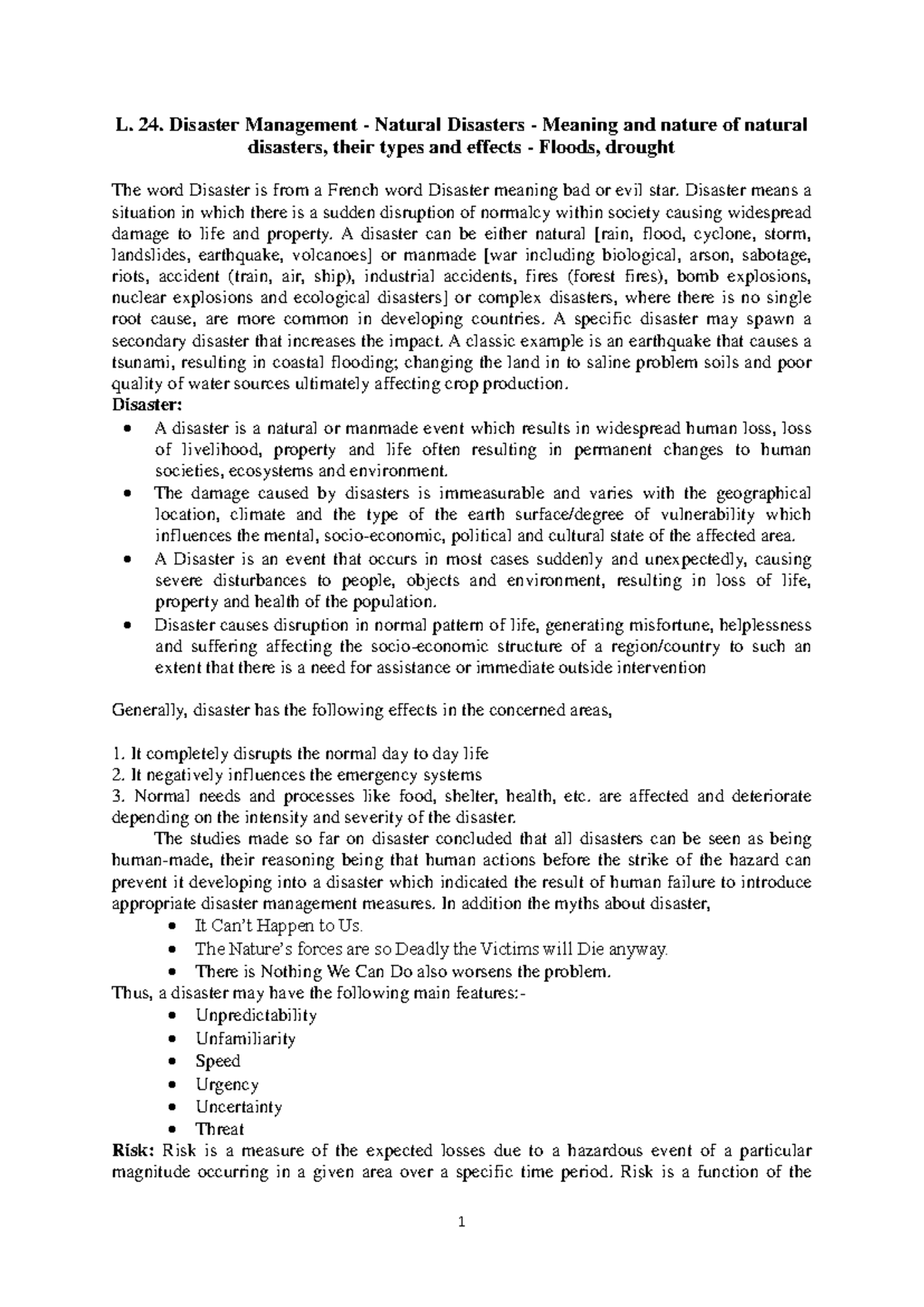 L. 24. Disaster Management: Understanding Natural Disasters and Their ...