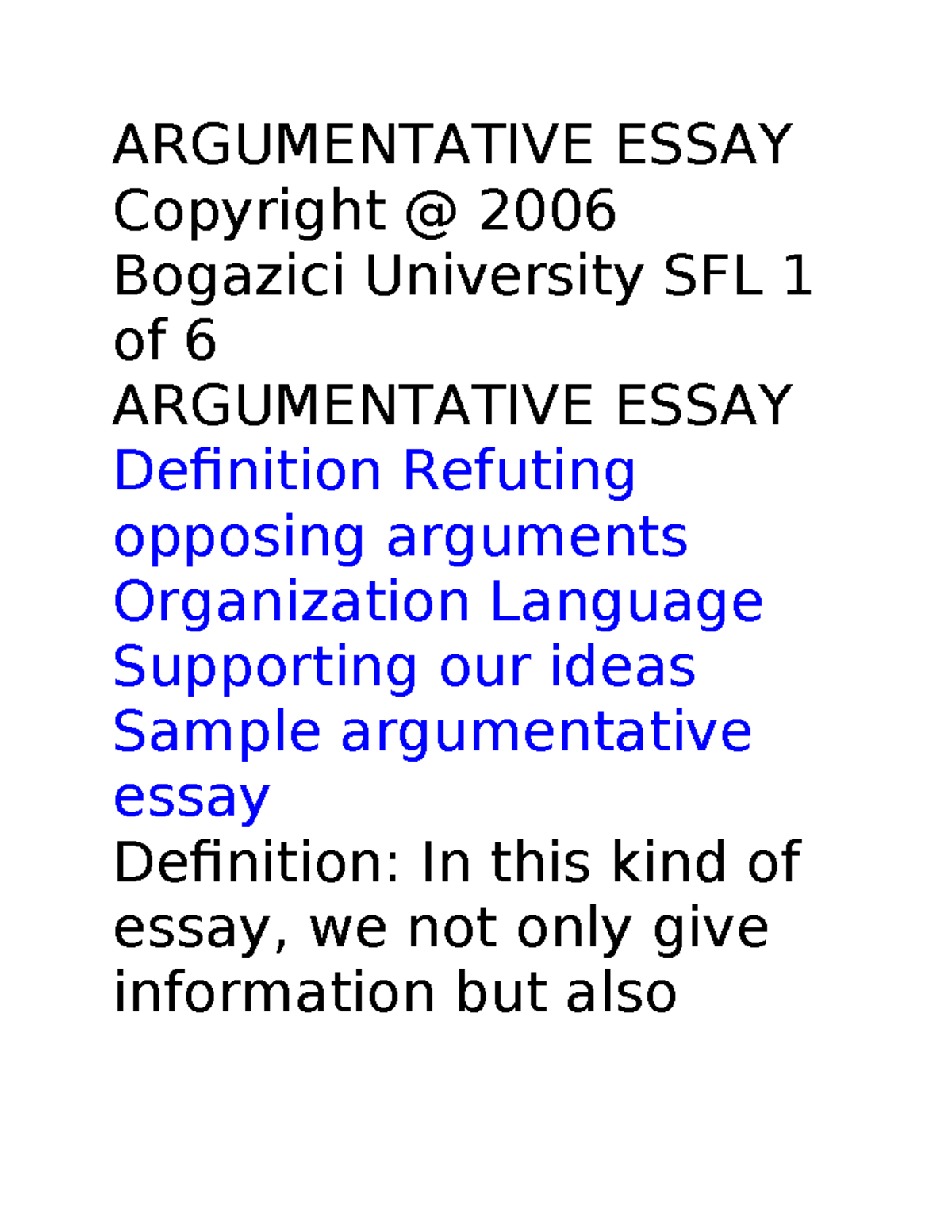 SFL 101: Argumentative Essay Guidelines and Structure - Studocu