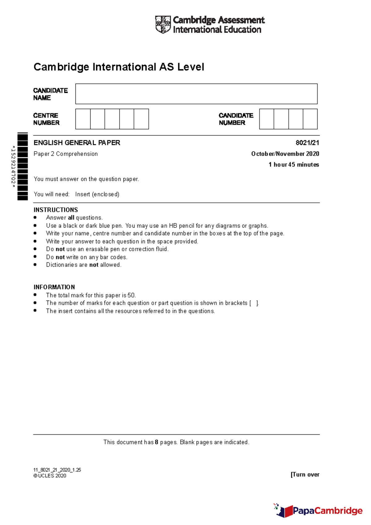 Final Exam Review: Cambridge AS 8021/20 English General Paper - Studocu