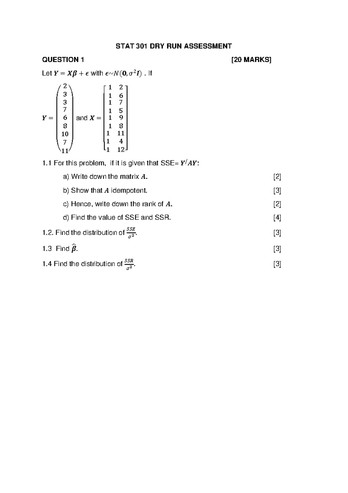 STAT 301 Final Exam Dry Run Assessment Questions and Solutions - Studocu