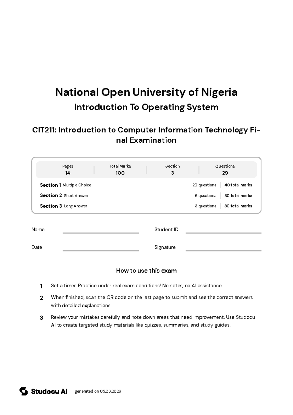 CIT211 Final Exam: Computer Information Technology - Studocu