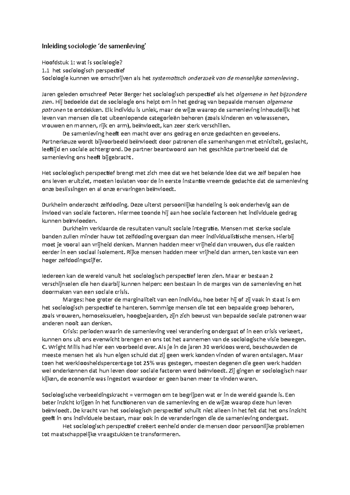 Samenvatting Hoofdstuk 1: Sociologisch Perspectief in Sociologie ...