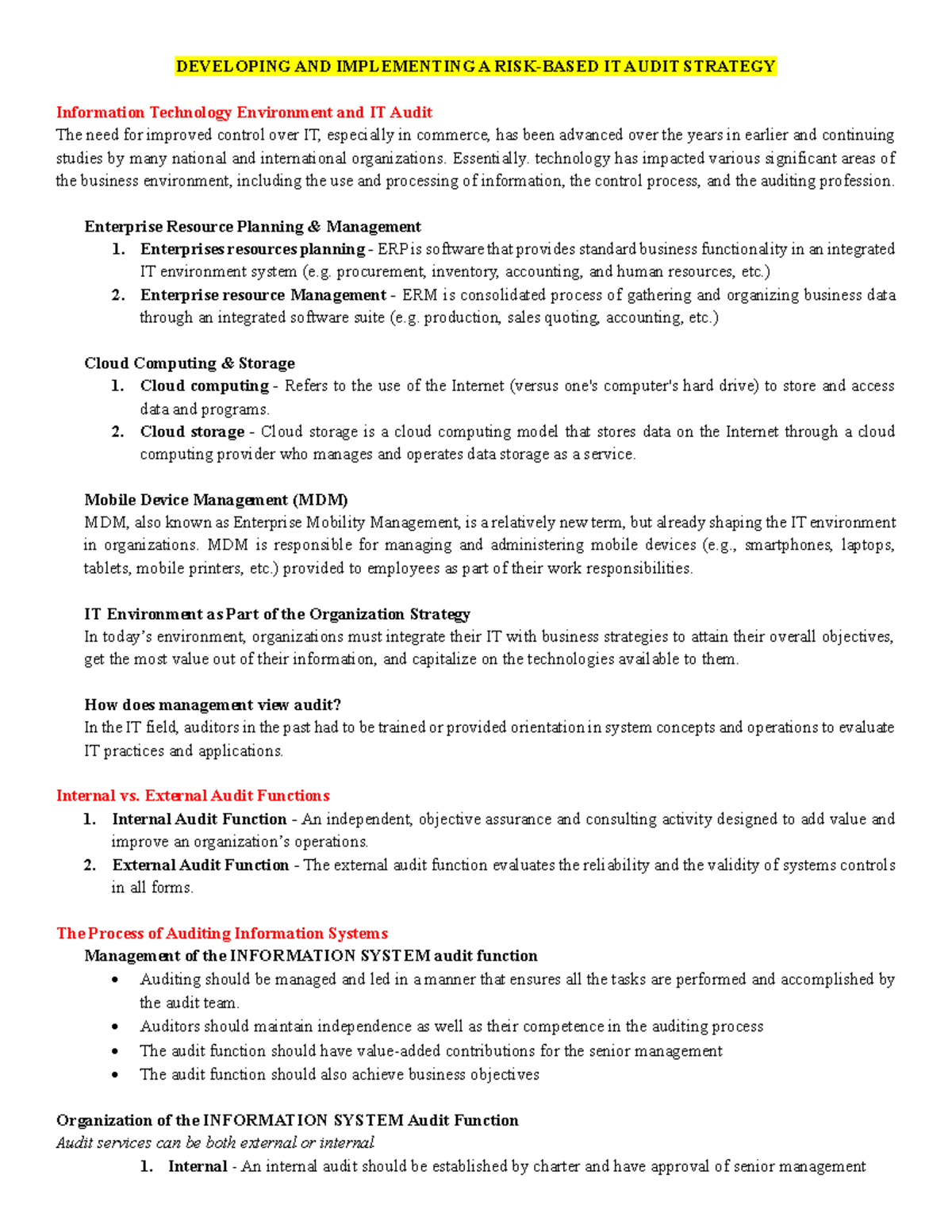 CIS 2023: IT Audit Strategy Development and Implementation Guide - Studocu