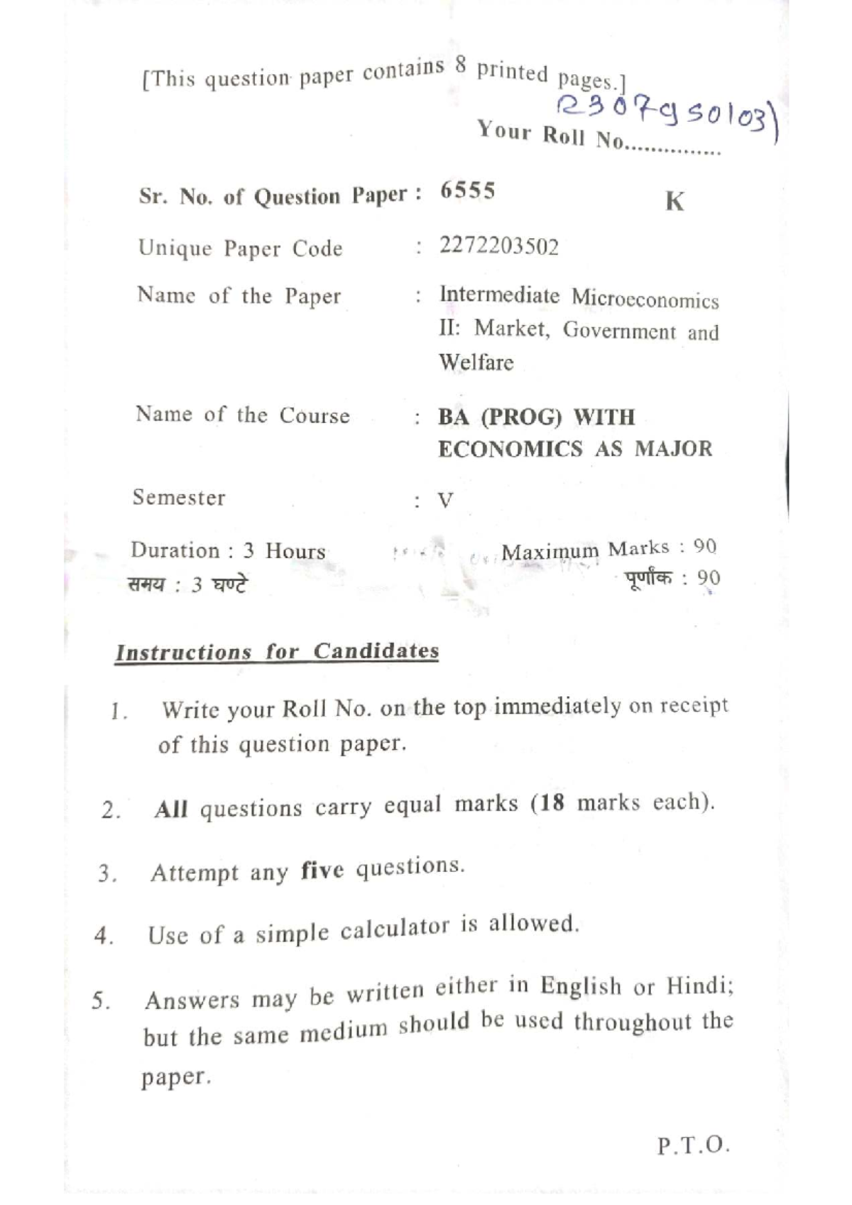 Intermediate Microeconomics II (2272203502) Exam Paper 2025 - Studocu
