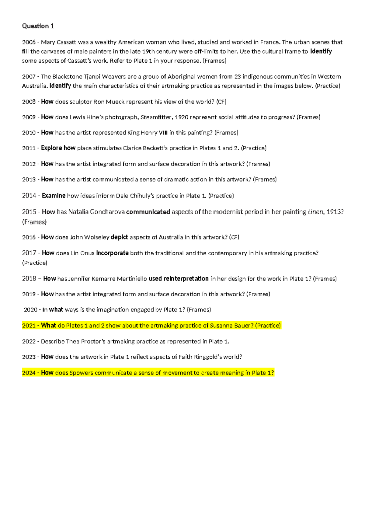 HSC Visual Arts Exam Questions: Past Papers & Practice 2006-2024 - Studocu