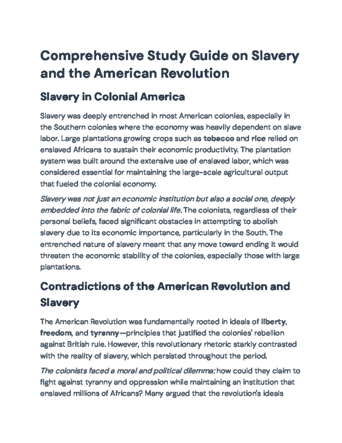 Comprehensive Study Guide: Slavery and the American Revolution (HIST ...