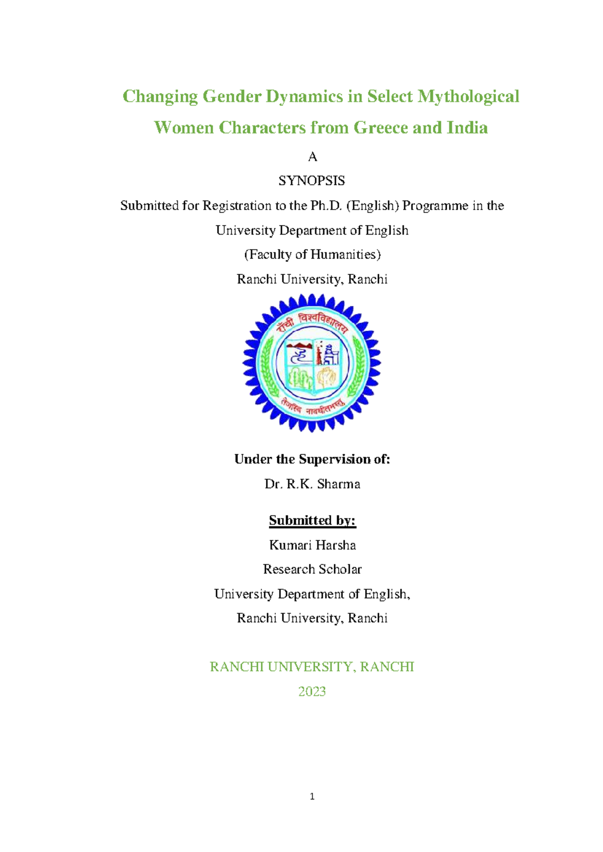 Ph.D. Synopsis: Changing Gender Dynamics in Mythological Women (ENG ...