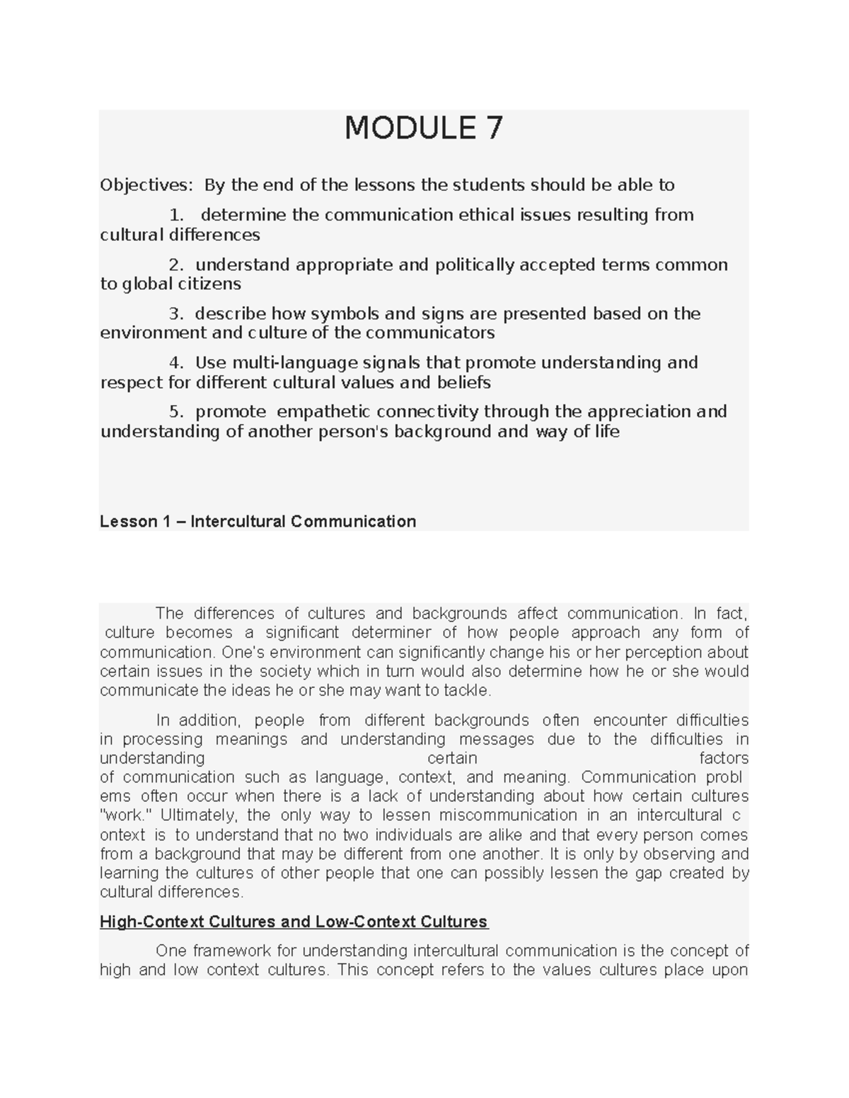 Module 7-GIC - Lesson - MODULE 7 Objectives: By the end of the lessons ...