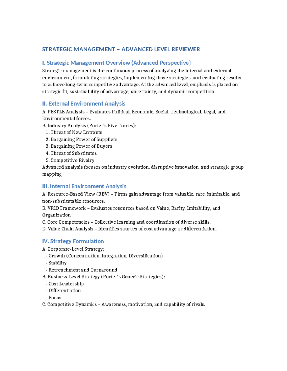 STRATEGIC MANAGEMENT ADVANCED LEVEL REVIEWER - Studocu
