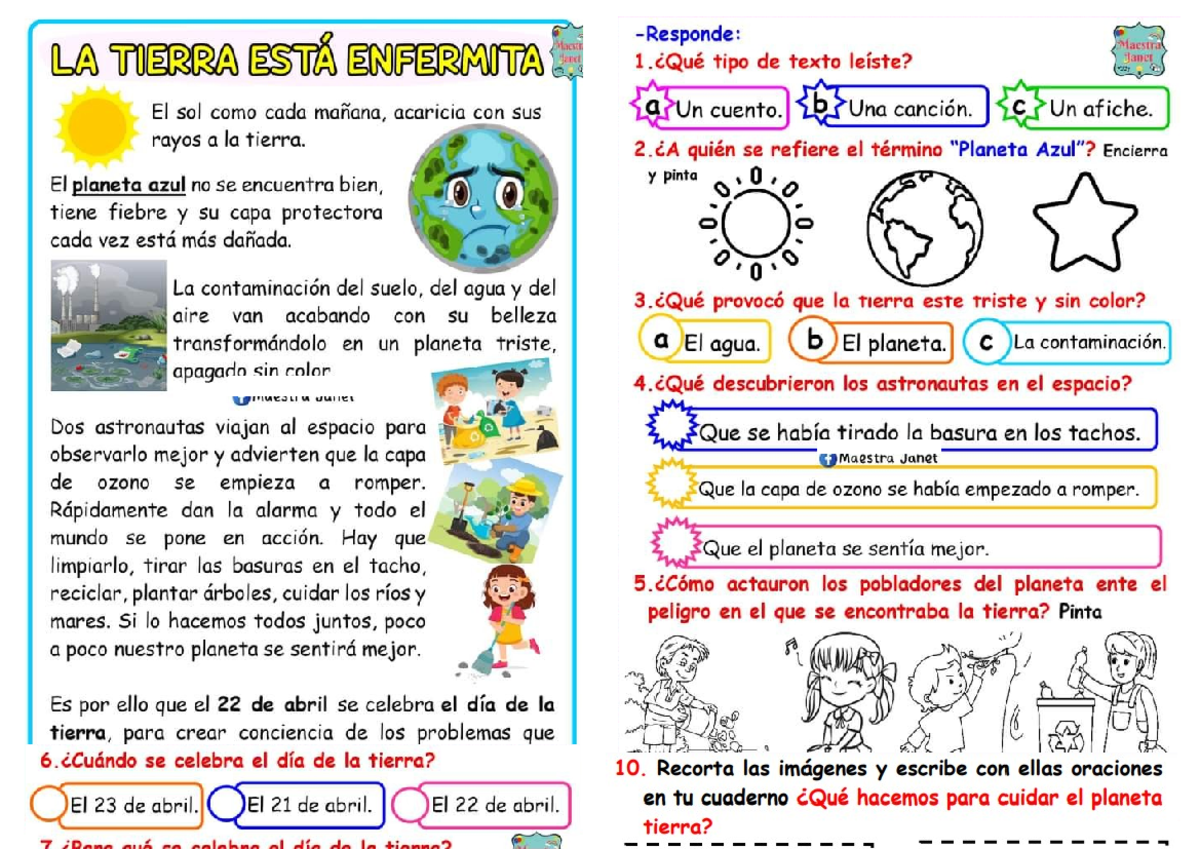 La tierra está enferma - Comprensión Lectora - LA TIERRA ESTA ENFERMITA ...