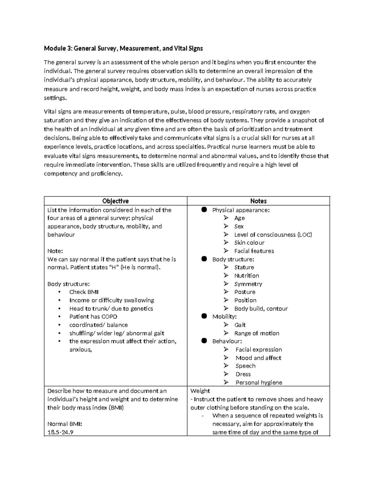 Module 3: General Survey & Vital Signs - Student Lecture Notes - Studocu