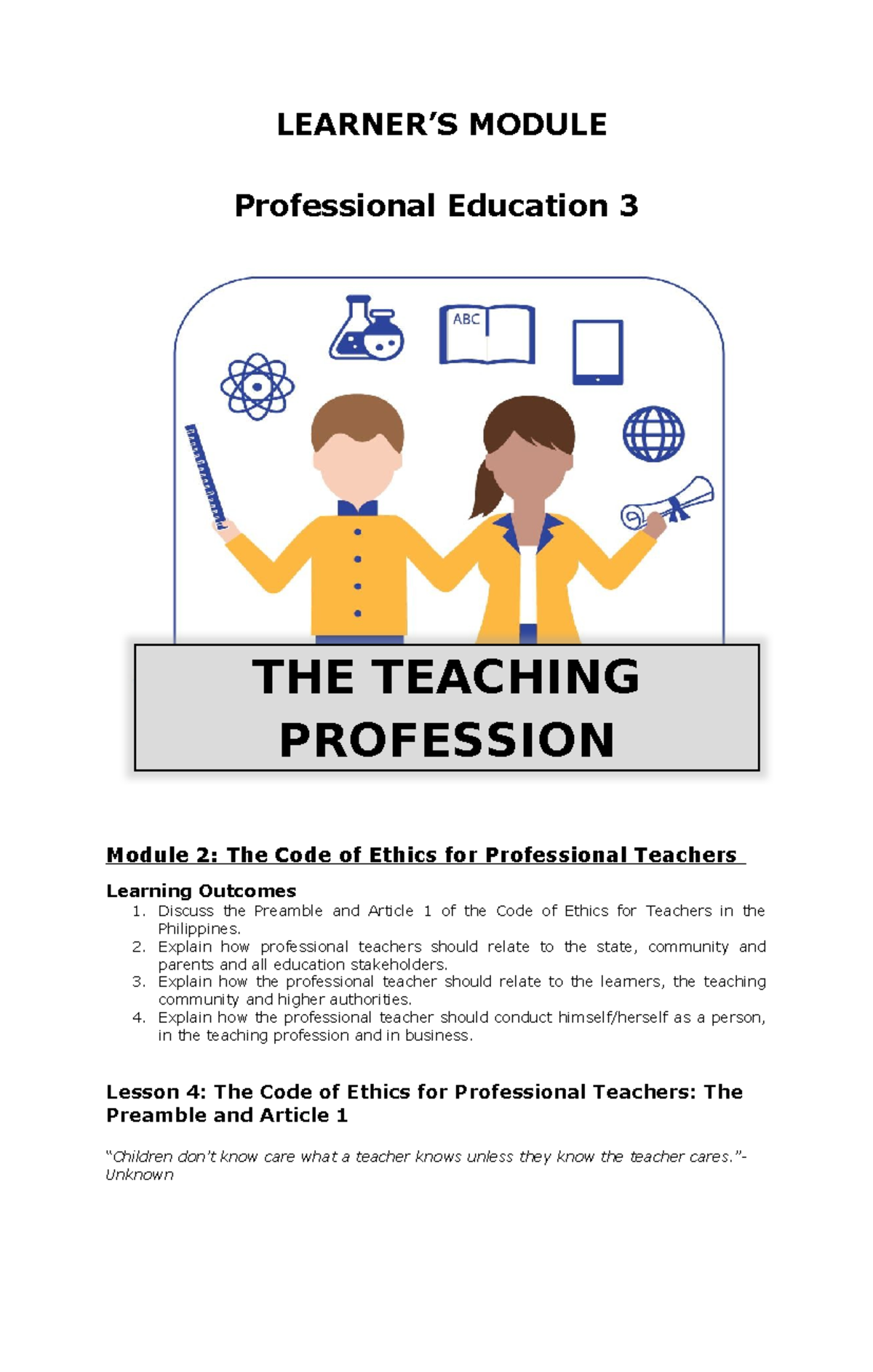 Ethics in Teaching Profession: Module 2 (Prof Ed 3) - Studocu