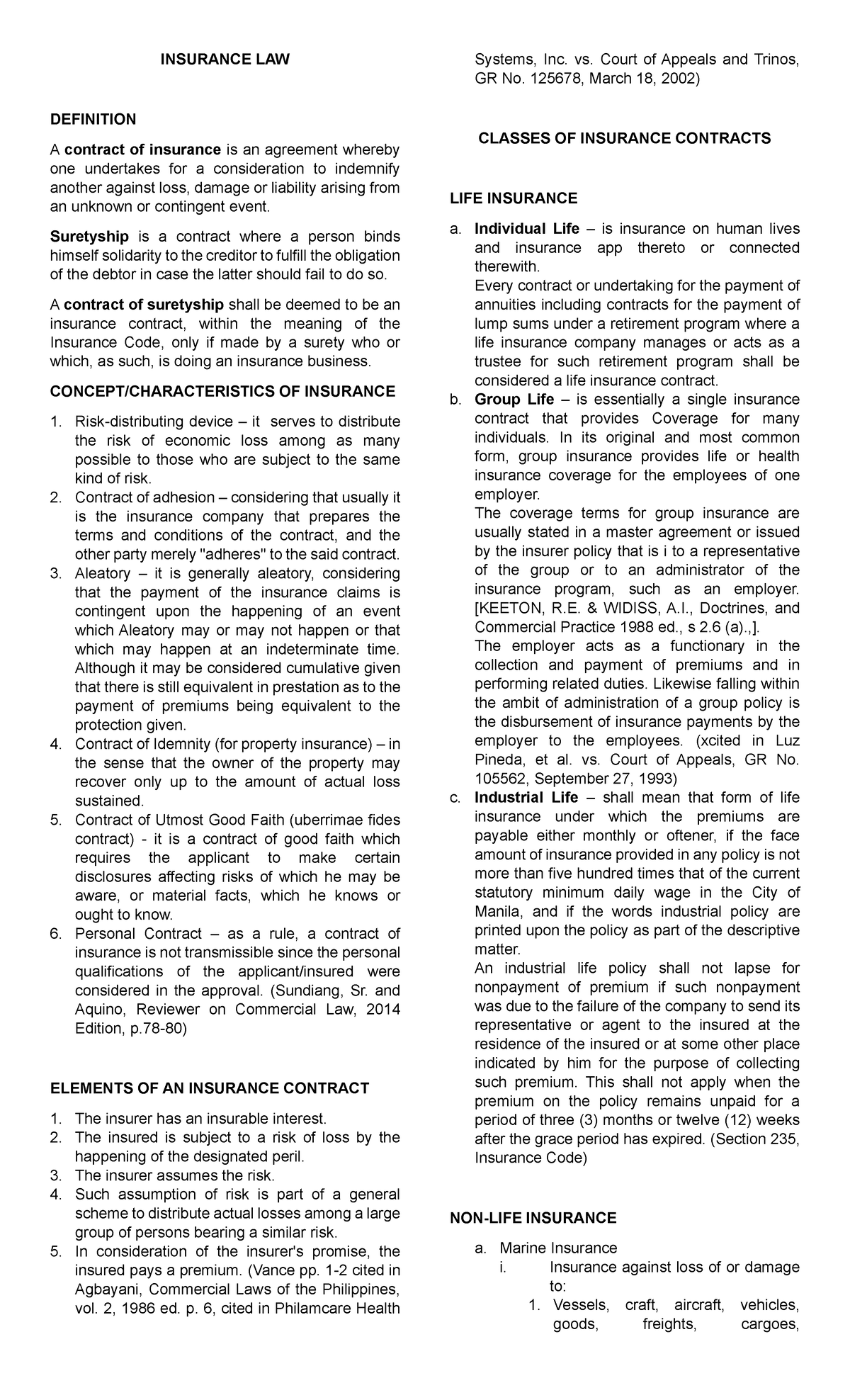 Insurance Law Overview: Definitions, Concepts & Elements - Studocu